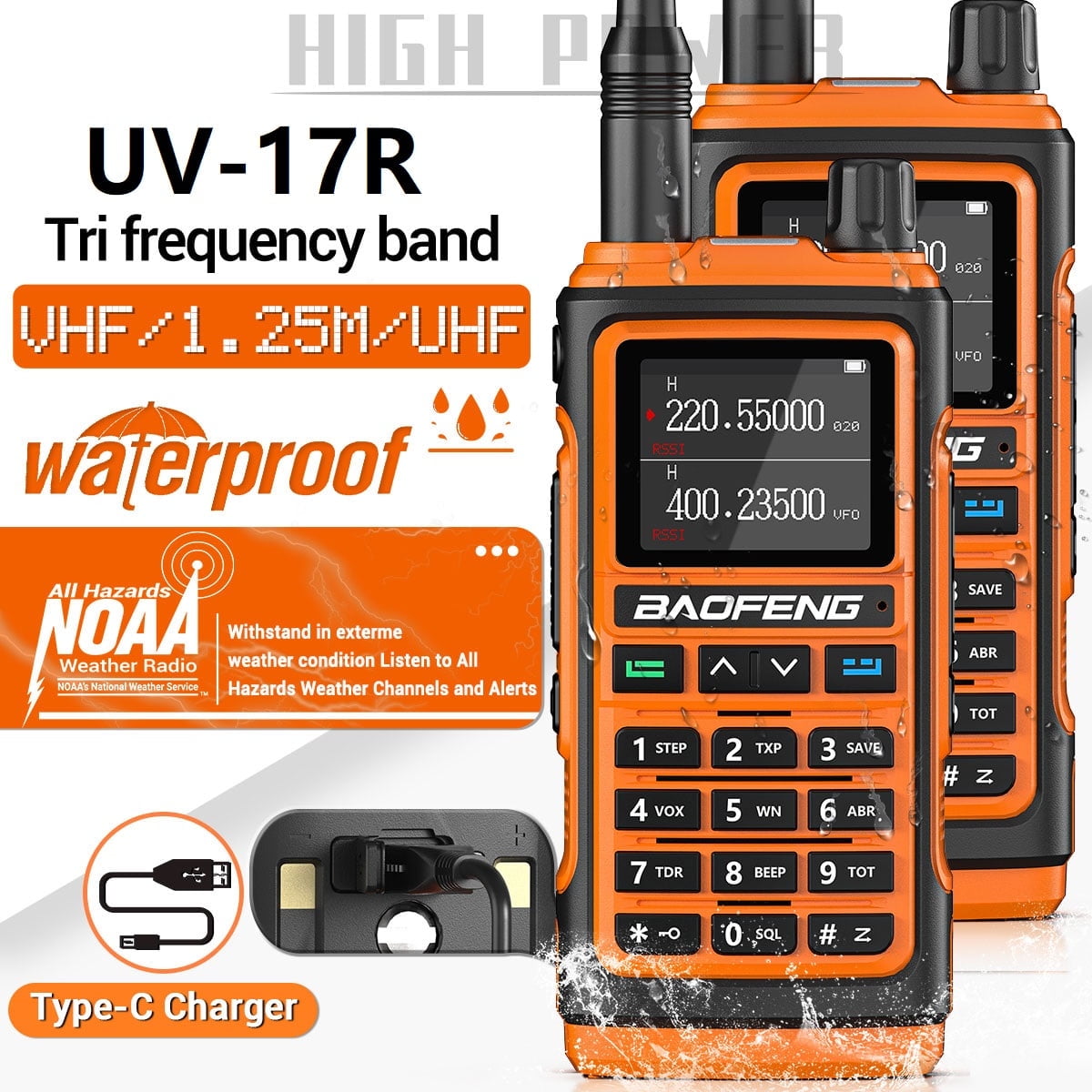Baofeng UV-17 UHF 400-520MHz& VHF 136-174MHz Analog Woki Toki Boafeng Dual Band Walkie Talkie 5W ...