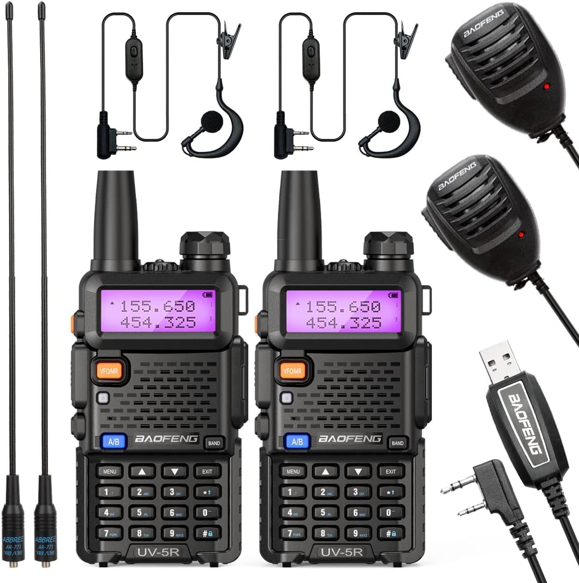 Baofeng UV-5R Ham Radio Handheld Rechargeable Two Way Radios Long Range ...