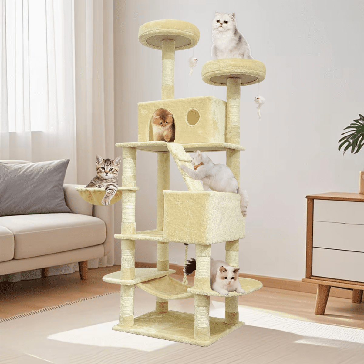 Baohe Indoor Cat Tower 70-Inch Modern Cat Tree with Widened Perch ...