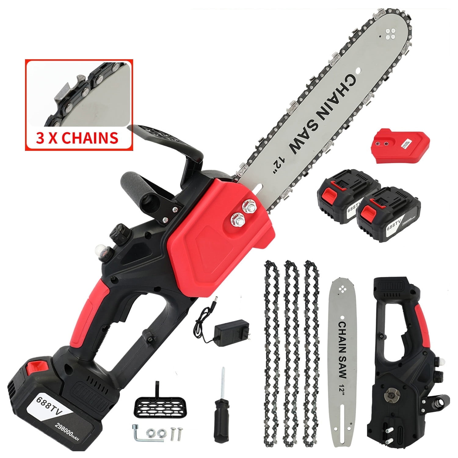 Baokaler 12" Cordless Chainsaw, Handheld Electric Chainsaw for Wood ...