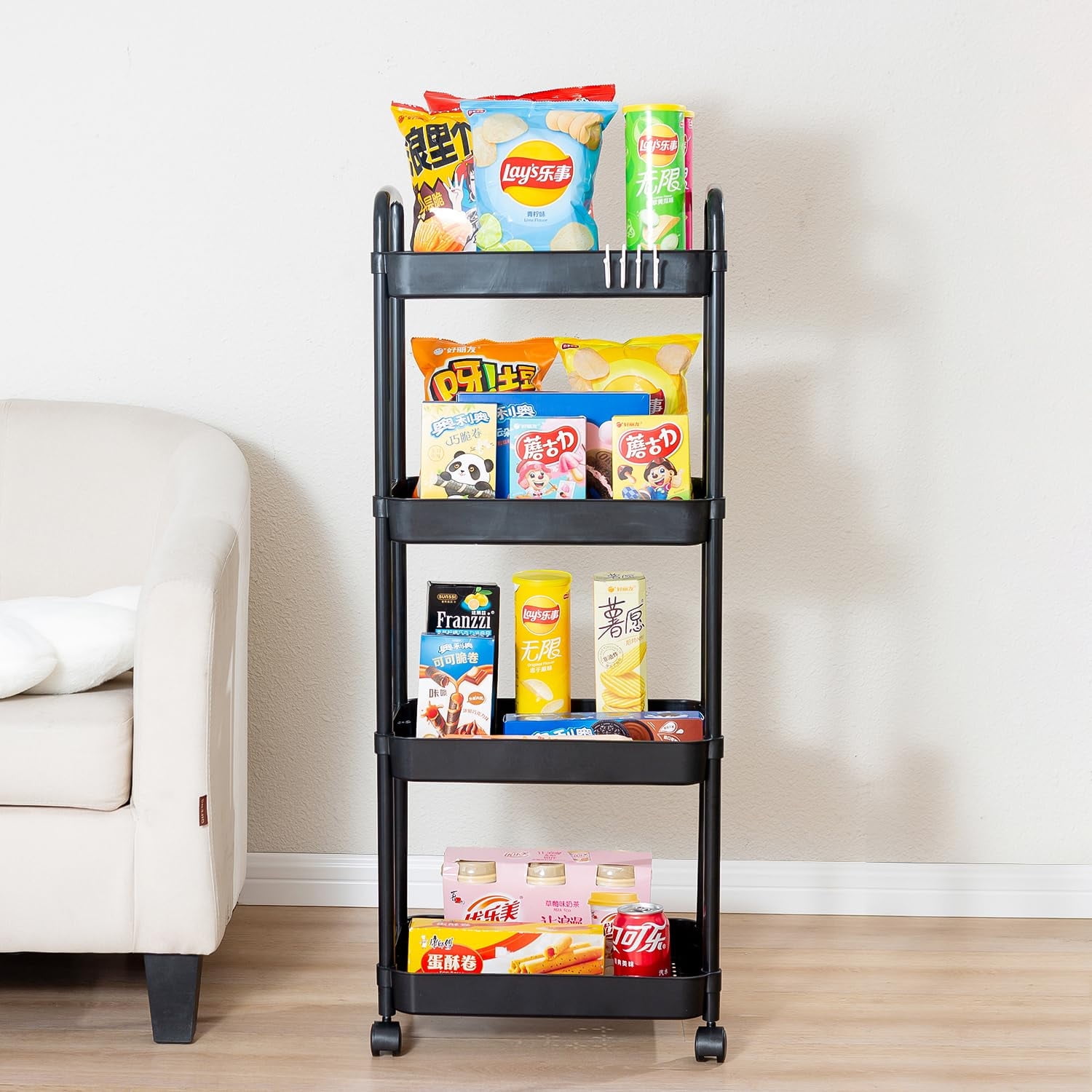 Baokaler 4 Tier Rolling Car on Lockable Wheels, Waterproof Plastic ...