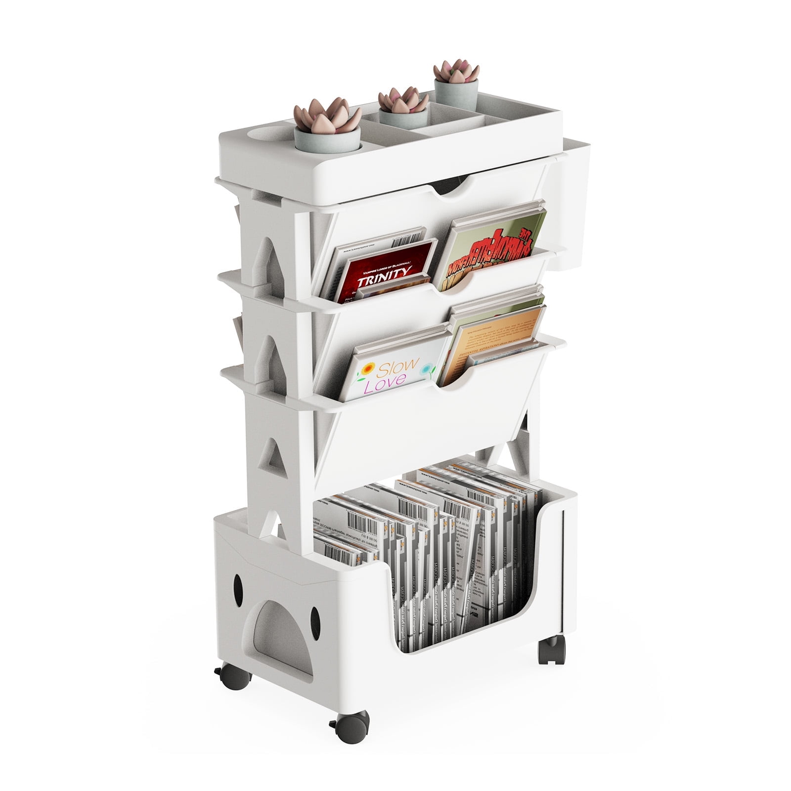 Baokaler 5 Tier Rolling Cart for Books and Files, Multifunctional Book ...