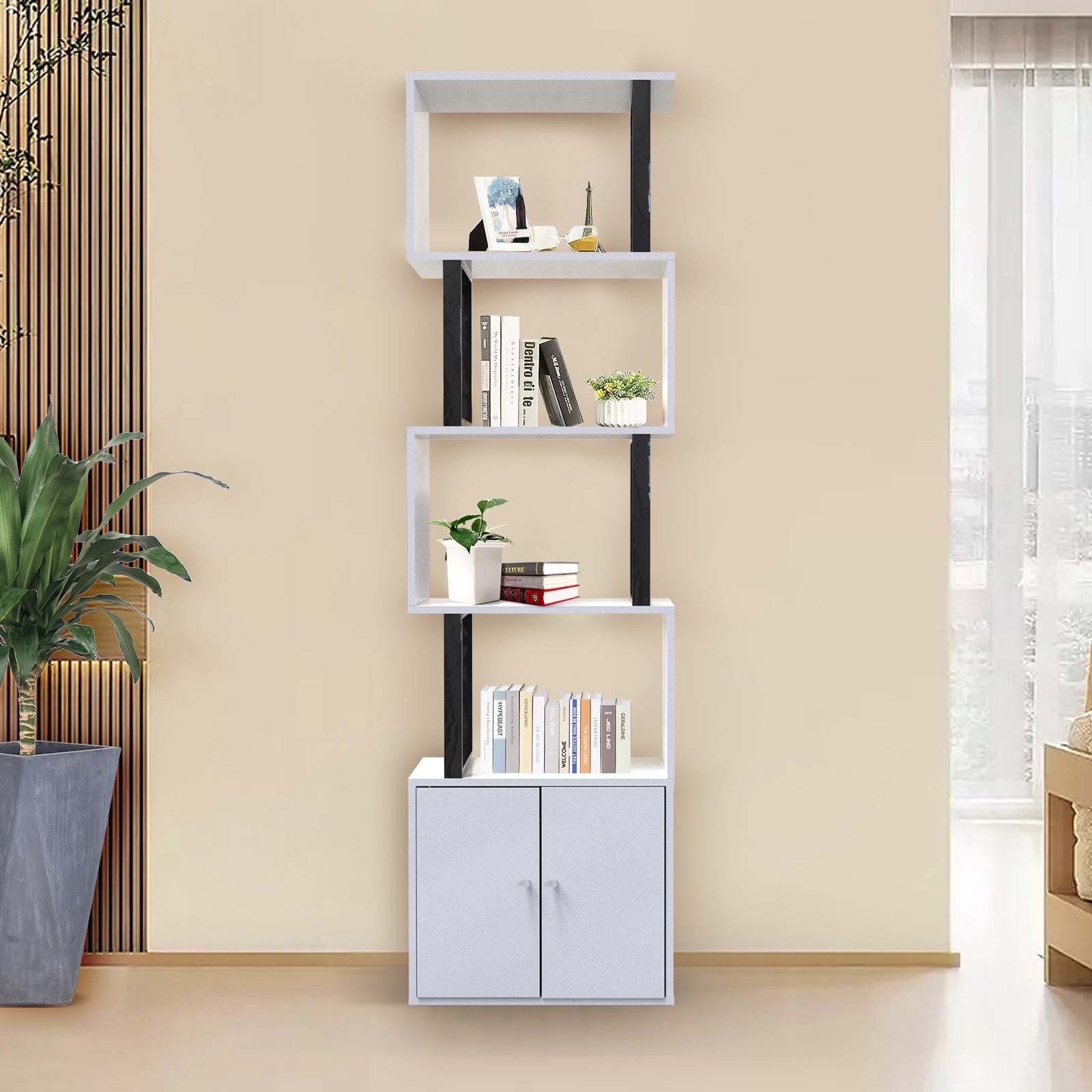 Baokaler S Shaped Bookshelf 5-Tier Z-Shaped Display Shelf and Bookcase ...