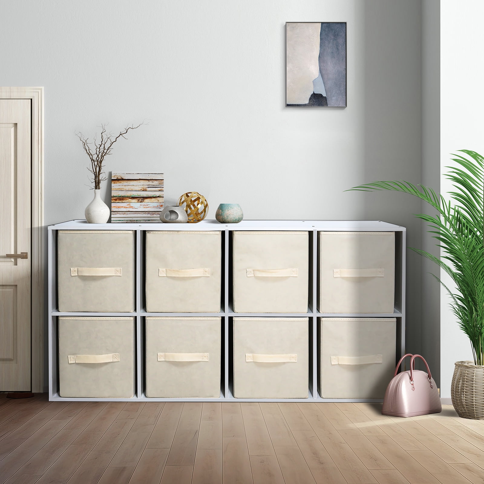 Baokaler 8 Cubby Bin Storage Organizer White: Wood Cube Shelving, Toy ...