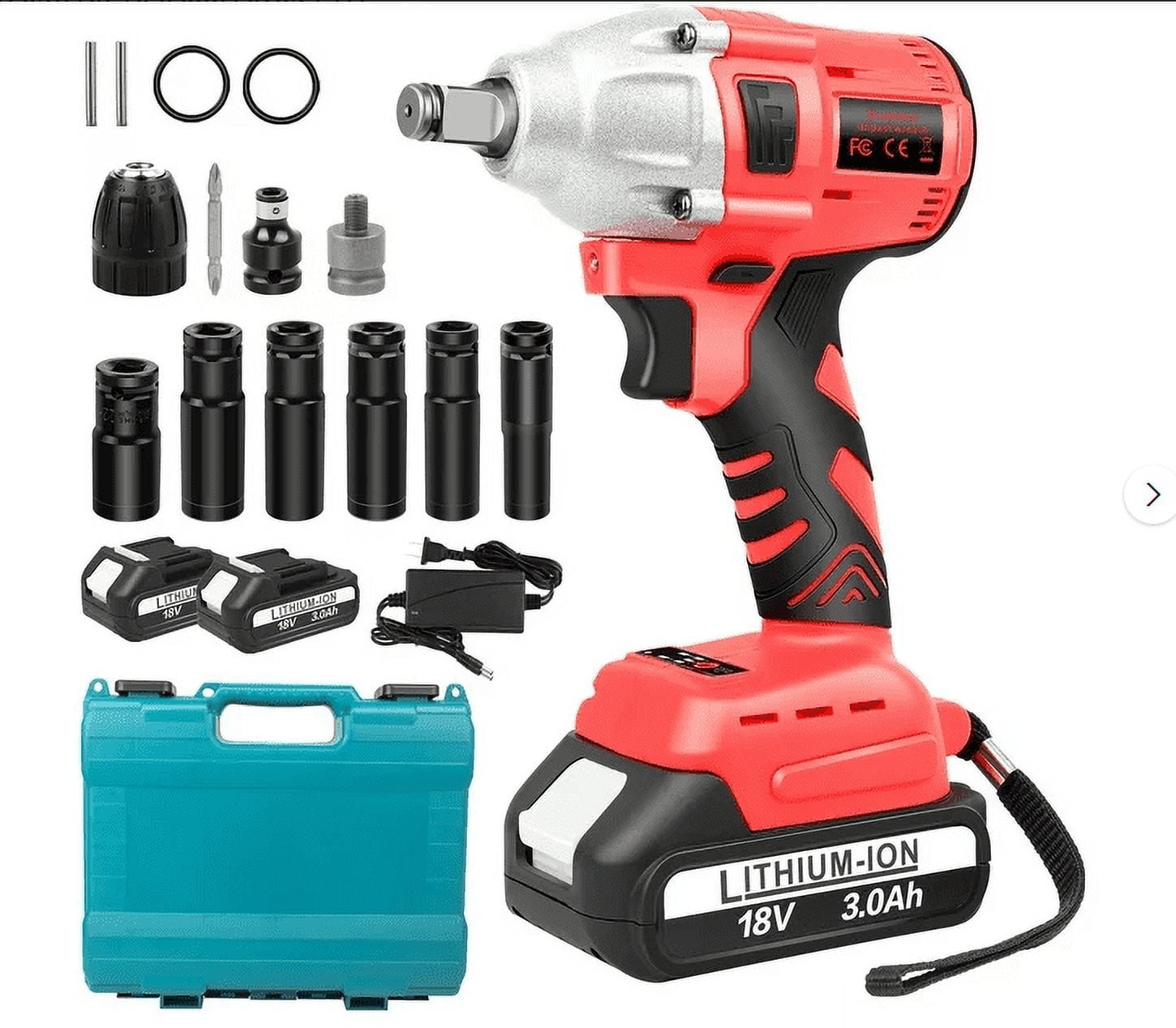 Baokaler Cordless Impact Wrench 1/2 inch Brushless Impact Gun with Fast Charger and 2 Battery ...