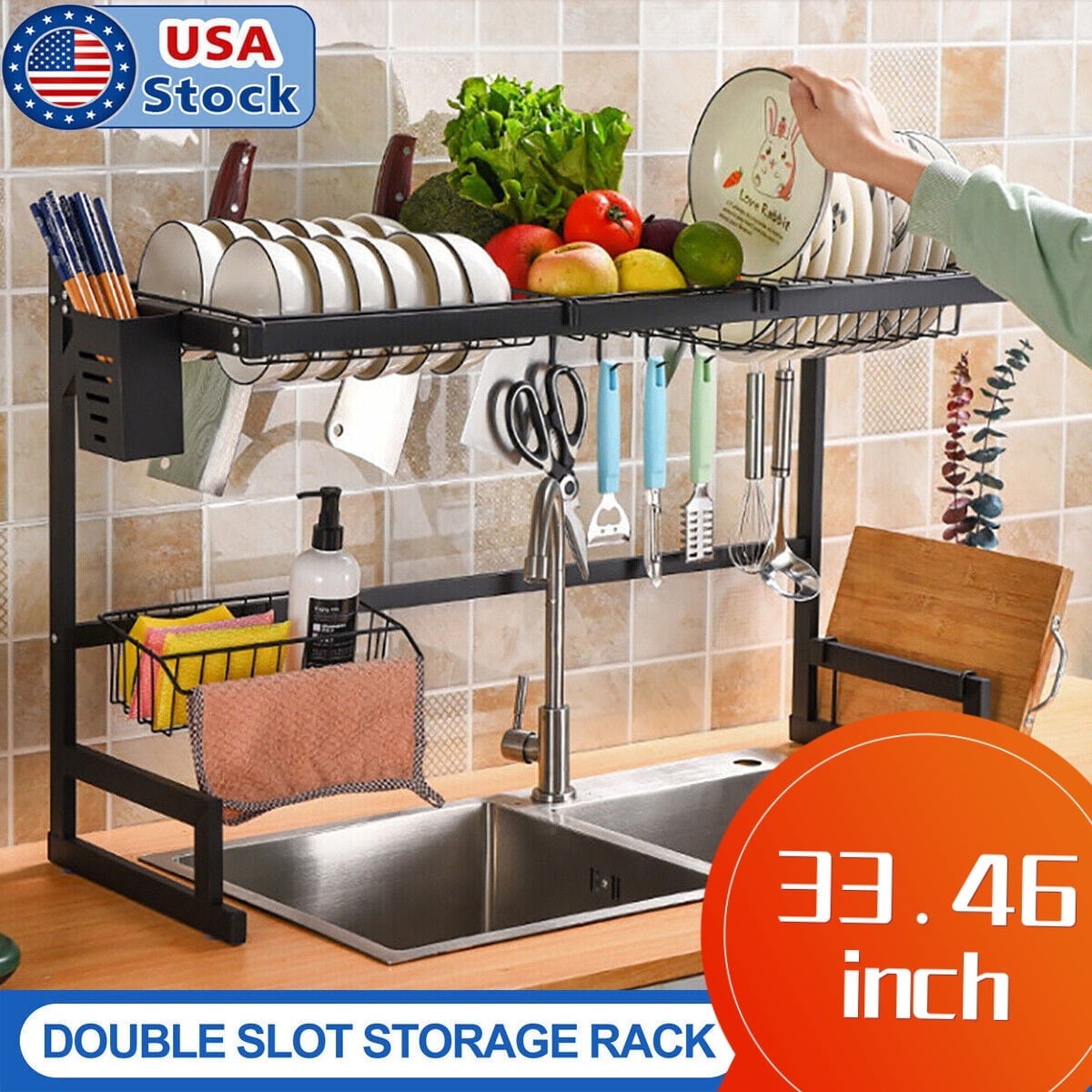 Baokaler 2 Tier Over Sink Dish Drying Rack, Stainless Steel, Large ...