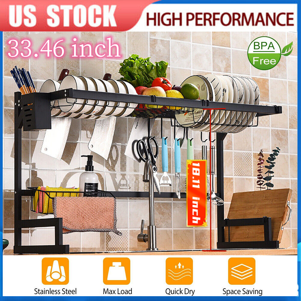 Baokaler Dish Drying Rack over the Sink, 2 Tier Stainless Steel Dish ...