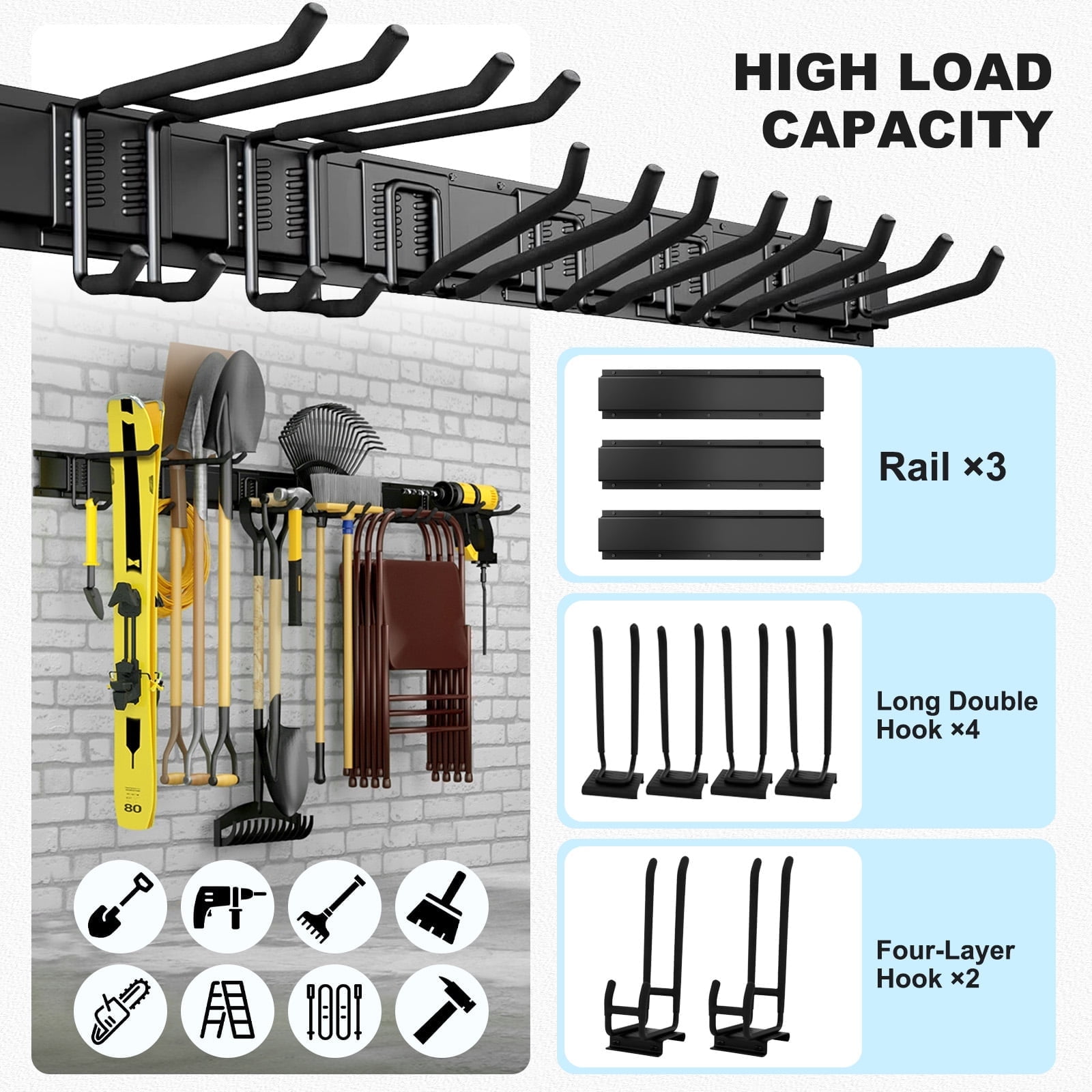 ALSO GO Garage Tool Organizer Wall Mount With Hooks, Heavy Duty Steel ...