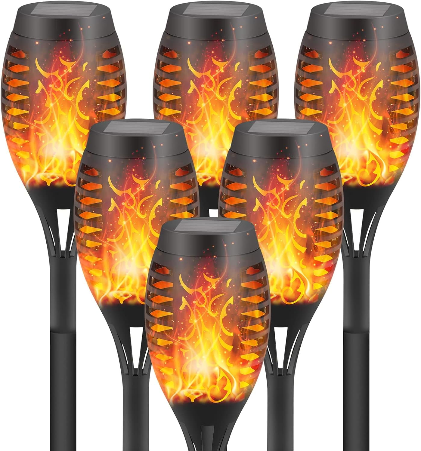 Baokaler Solar Lights Outdoor with Flickering Flame, 6 Pack LED Solar ...