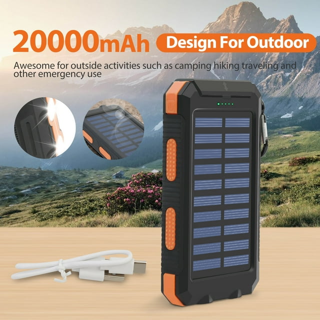 Baokaler 20000mAh Solar Power Bank, Portable Charger, LED Flashlight ...