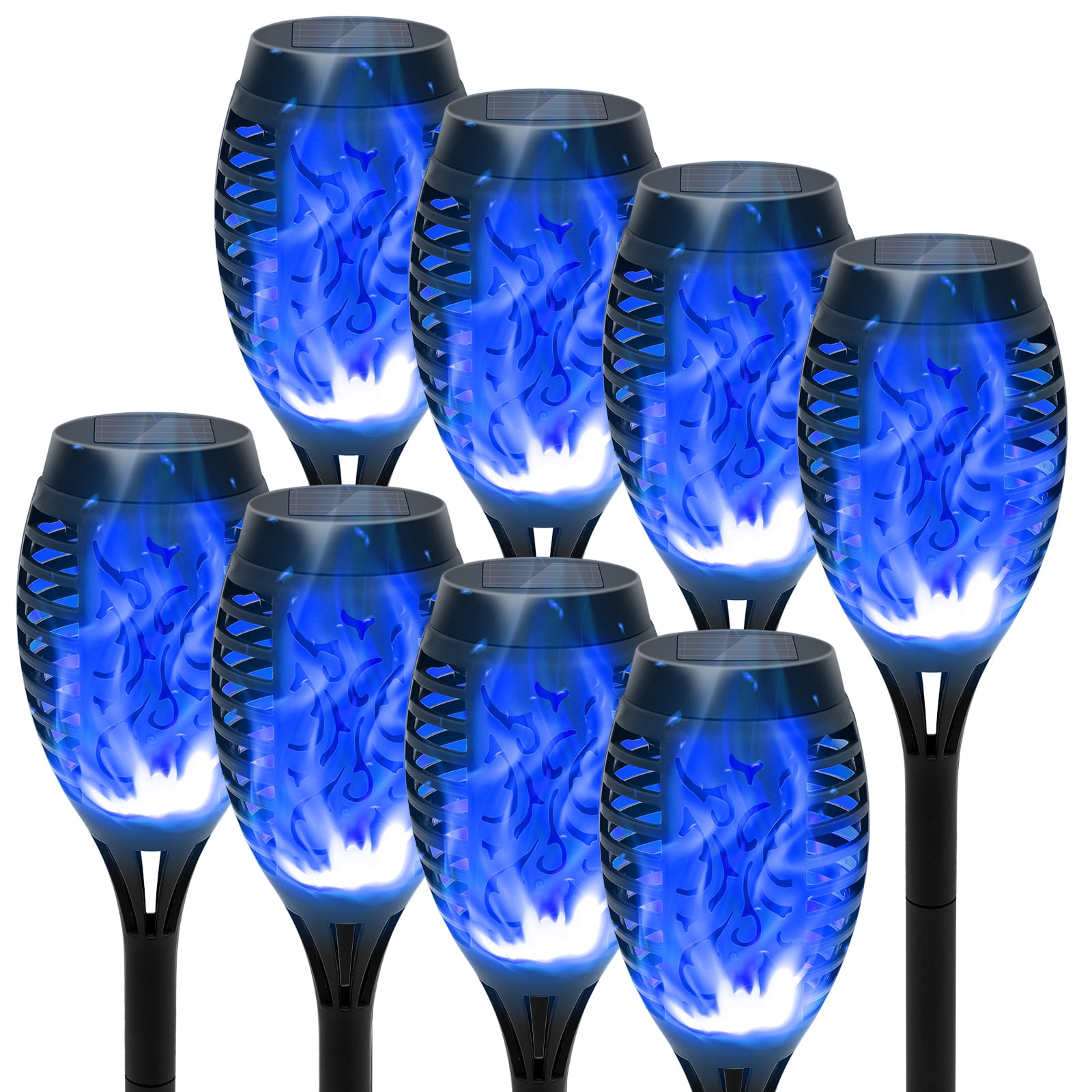 Baokaler Solar Torch Lights, 8PCS Blue Solar Lights W/Flickering Flame ...