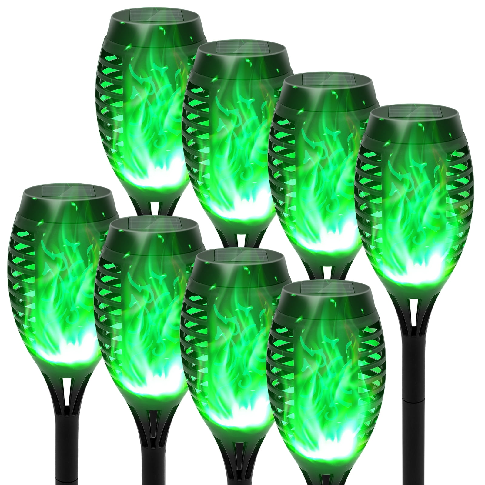Baokaler Solar Torch Lights, 8PCS Green Solar Lights W/Flickering Flame ...