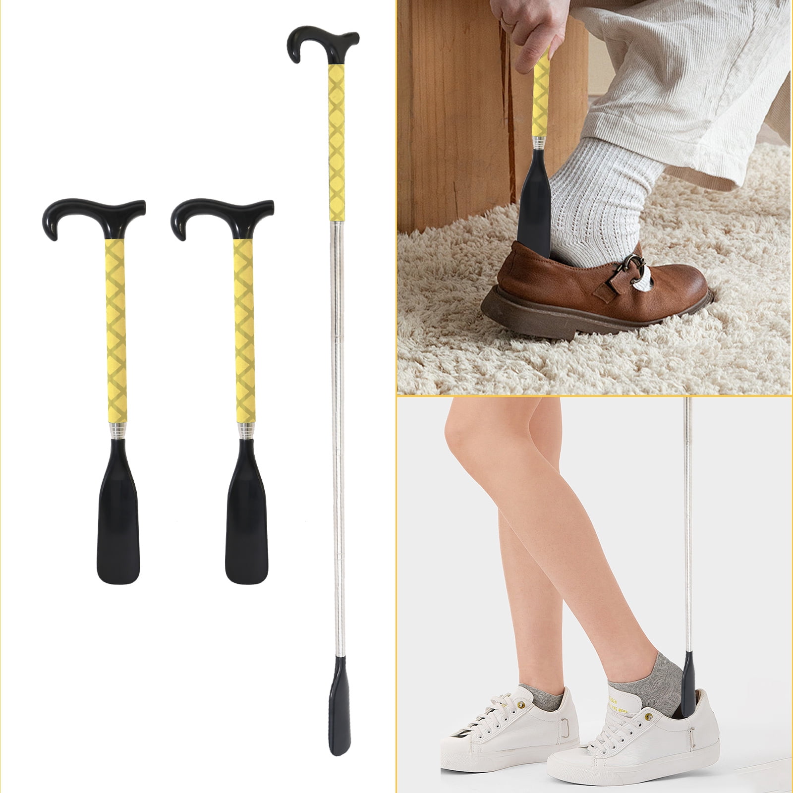 Baokaler Telescopic Metal Shoe Horn Long Handle, 2Pcs Adjustable Length ...
