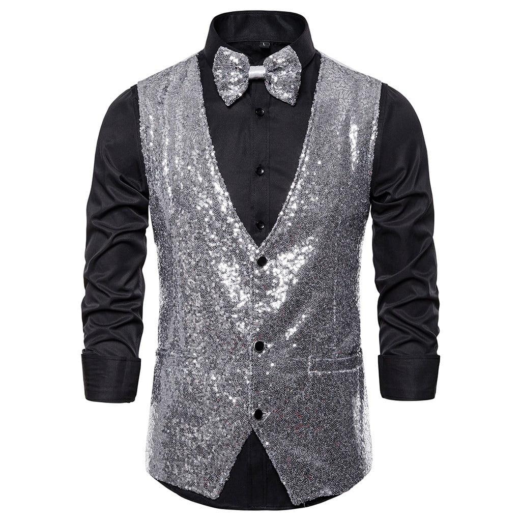 Baorden Men's Gold Sequin Suit Vest Performance Costume Wedding Vest ...