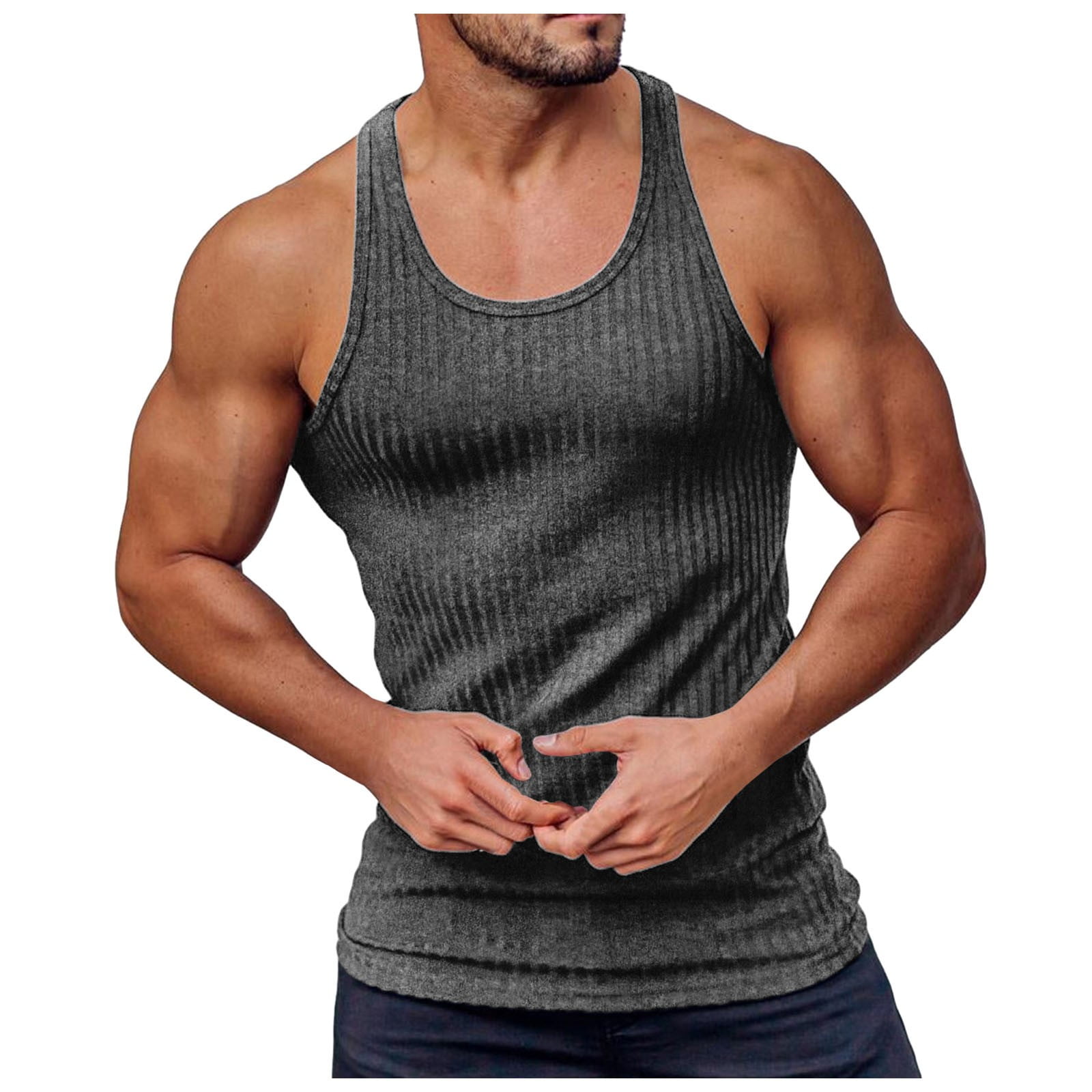 Baorden Men's Summer Knitted Vertical Striped Fitness Sports Slim Vest ...