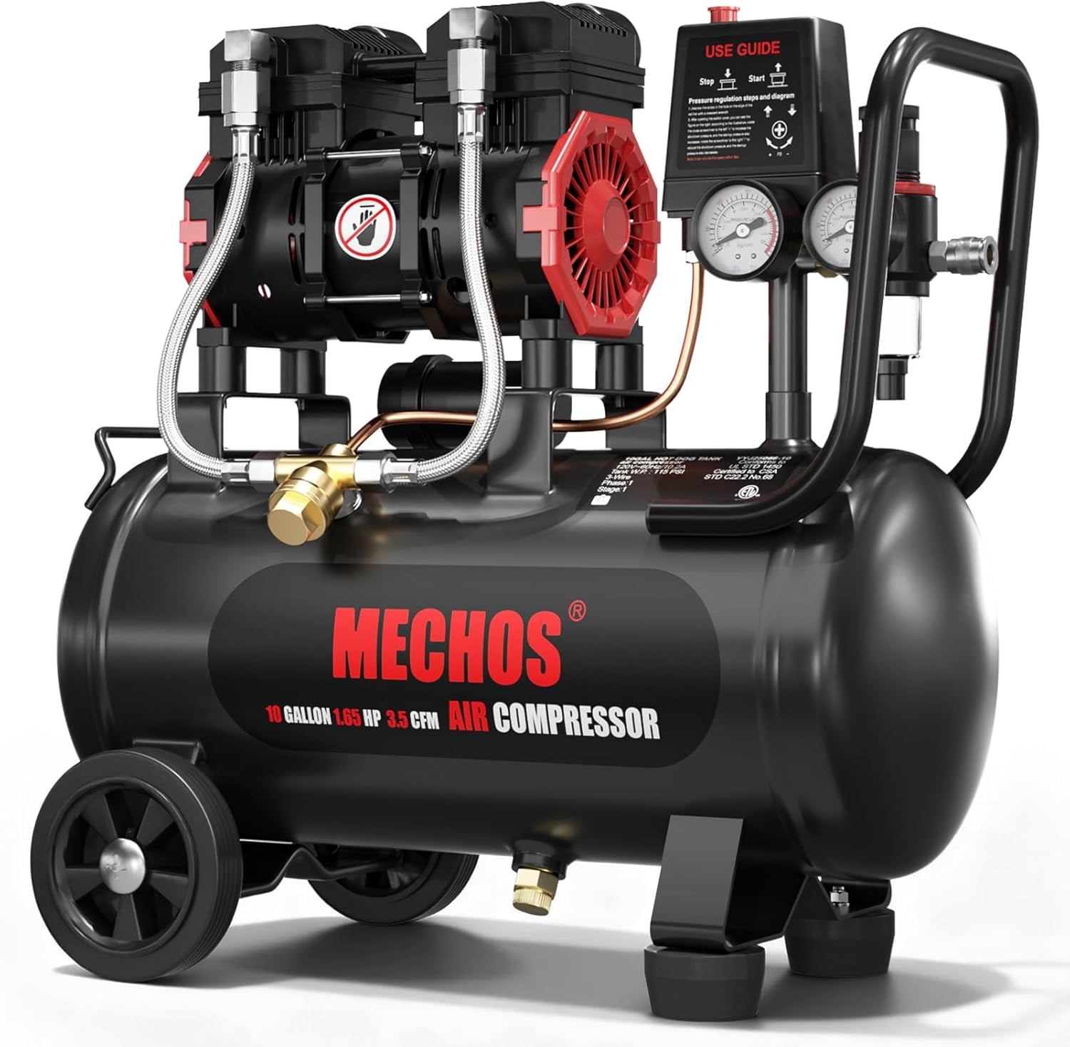 Baotree 10-Gallon Portable Air Compressor, oil-free,1.65 HP 3.5 CFM@115 ...