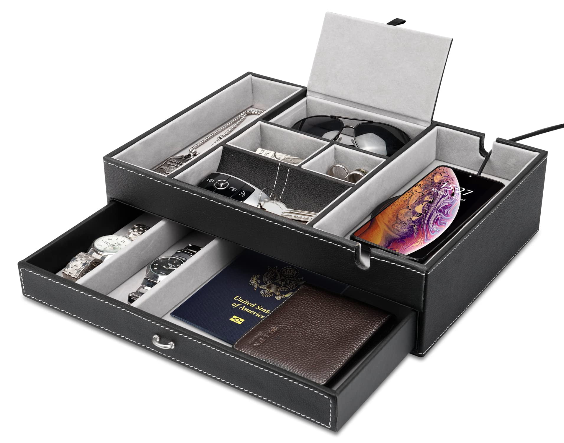 Baoyun Valet Tray for Men, 2 Layers Nightstand Organizers for Men and ...