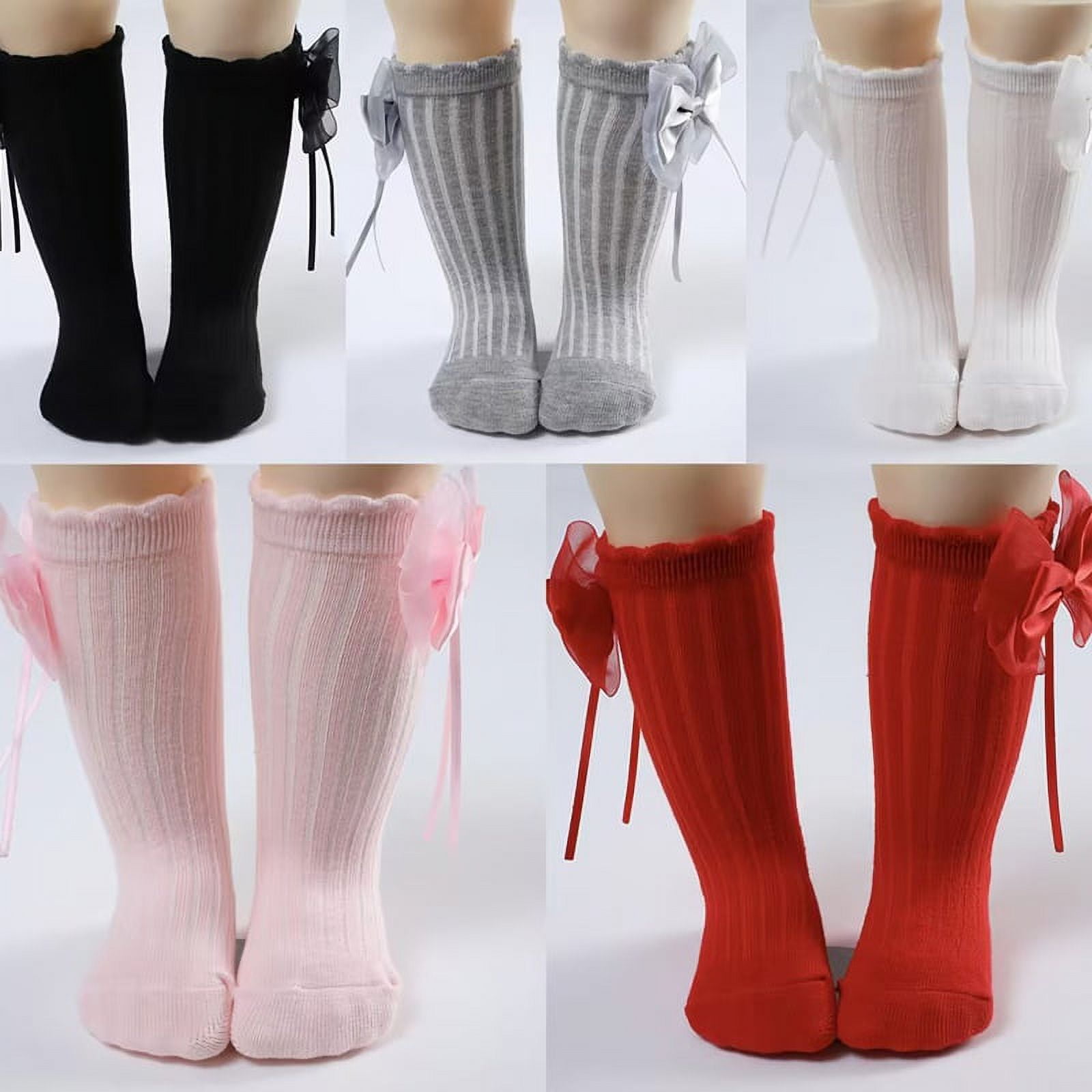 Baozhu 5 Pairs Multi-color Baby Girls Knee High Socks with Bow Toddlers ...