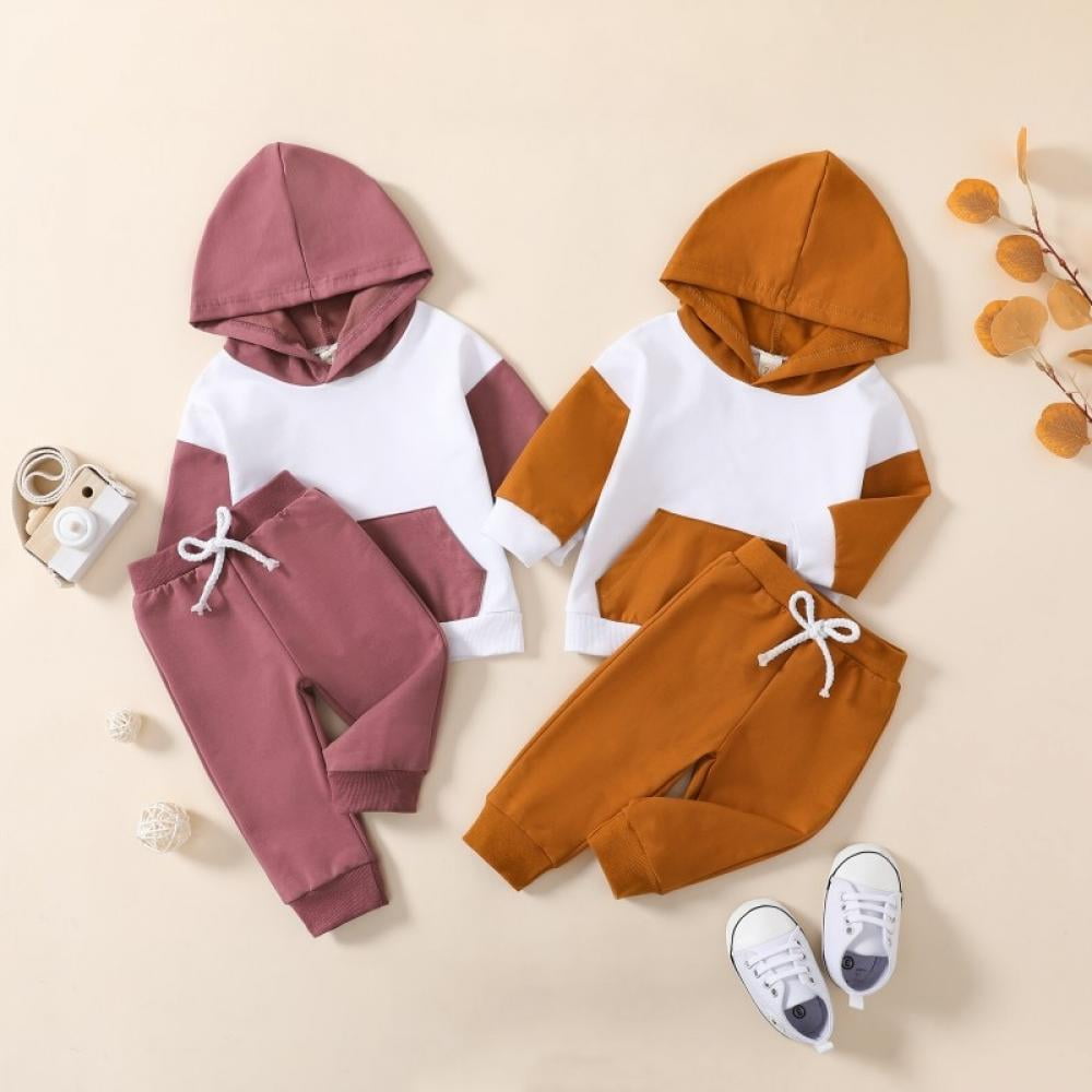 Baozhu Autumn Baby Clothes Set Boy Girl Casual Solid Hooded Cotton Top+ ...