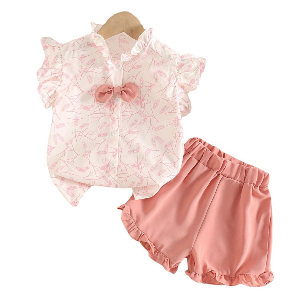 Baozhu Girl's Summer 2 Piece Outfits,Kids Small Shirt Floral Full Print ...
