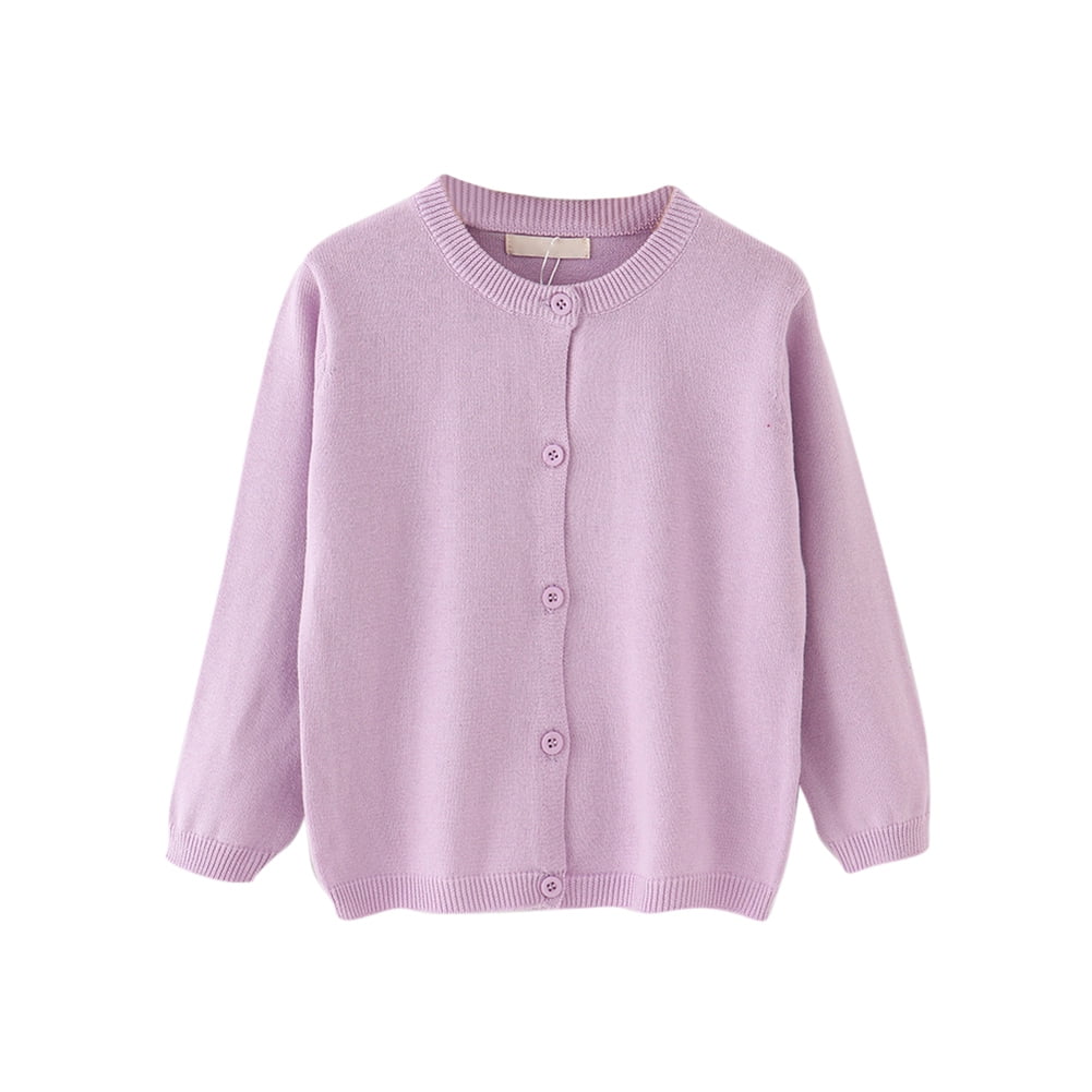 Baozhu Girls Button-Up Cardigan Sweater Cotton Solid Color Long Sleeve ...