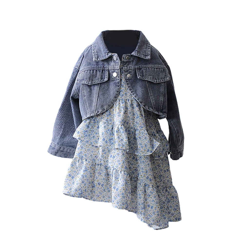 Baozhu Girls Denim Jacket Layered Dress Set,Kids Denim jacket Ruffle ...