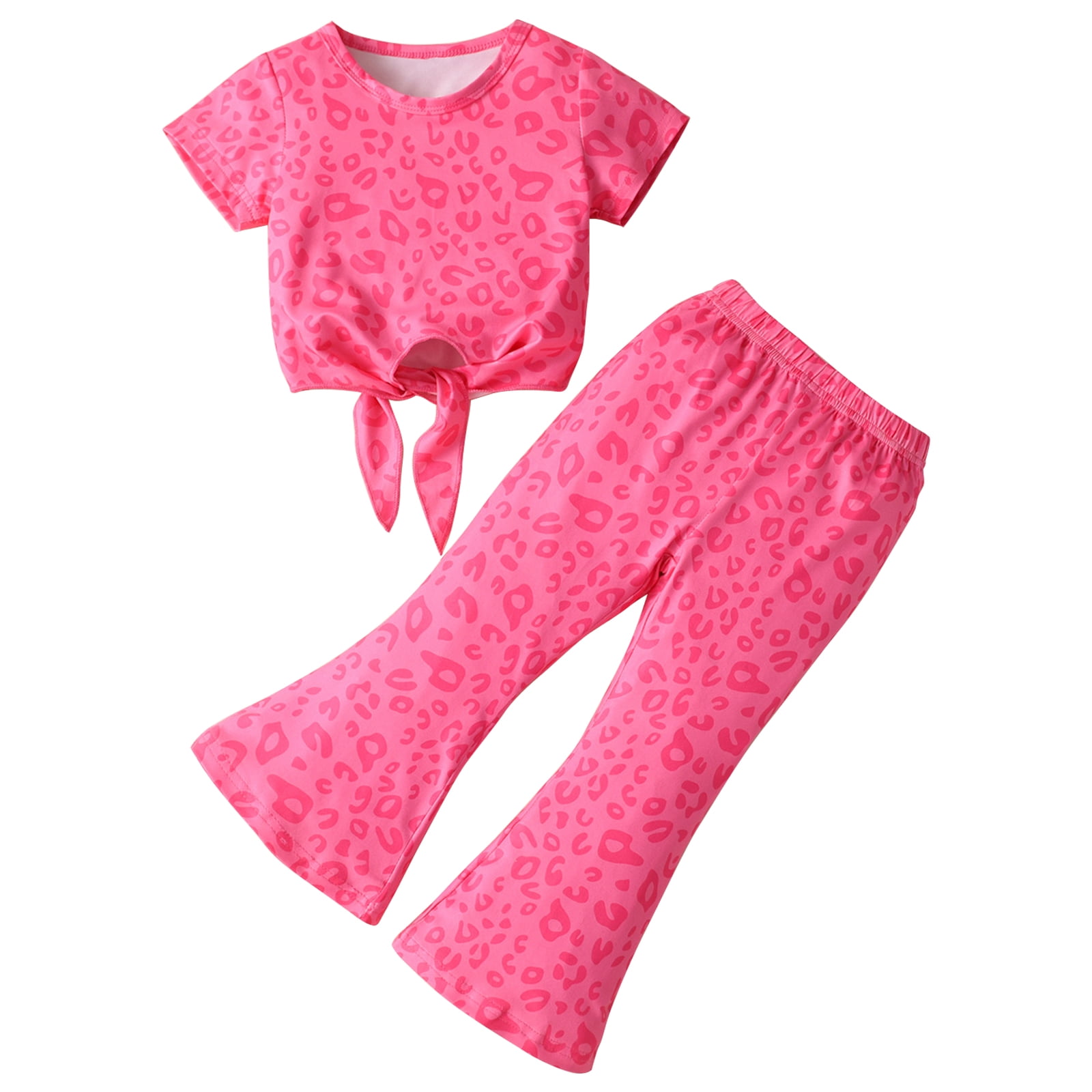 Baozhu Kid Girl Bell Bottoms Outfit,Leopard Print T-shirt Floral Flare ...