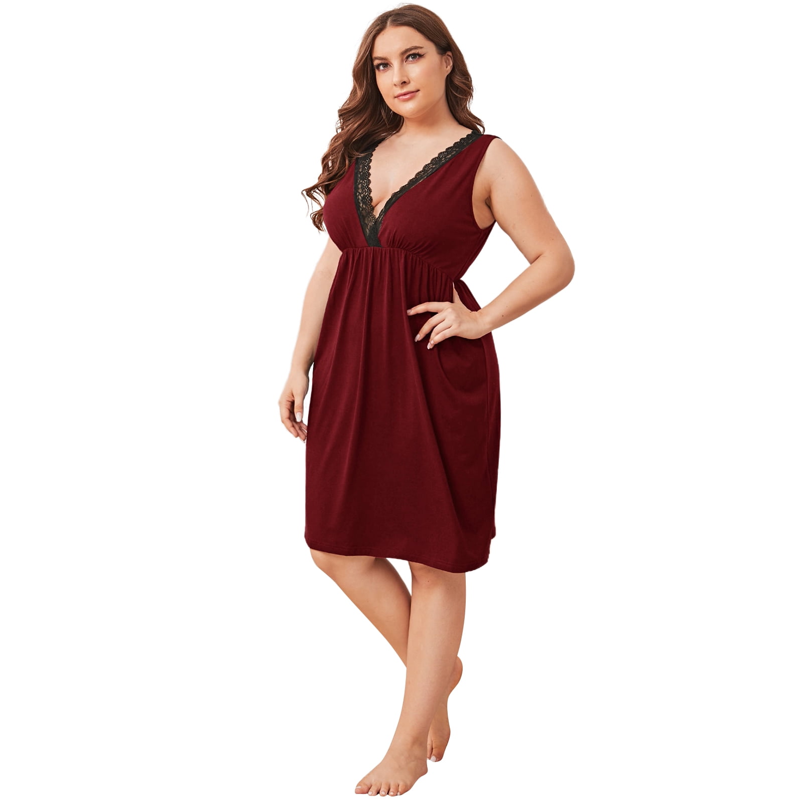 Baozhu Plus Size Women's Pajama Suspenders Dress Printed Home Clothing SexyV Neck Oversized ...