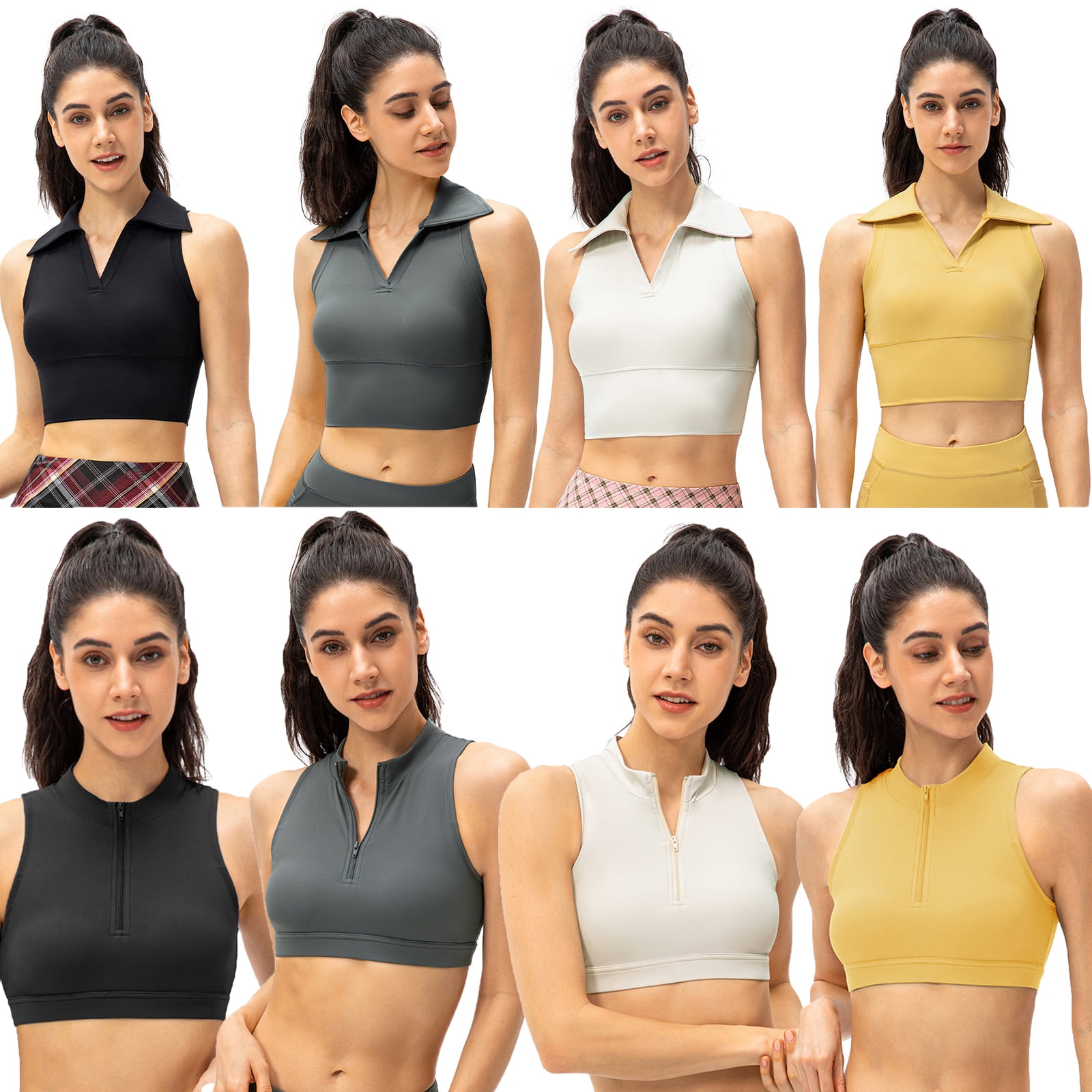 Baozhu Womens Half Zipper/Lapel V Neck Sleeveless Workout Top Racerback ...