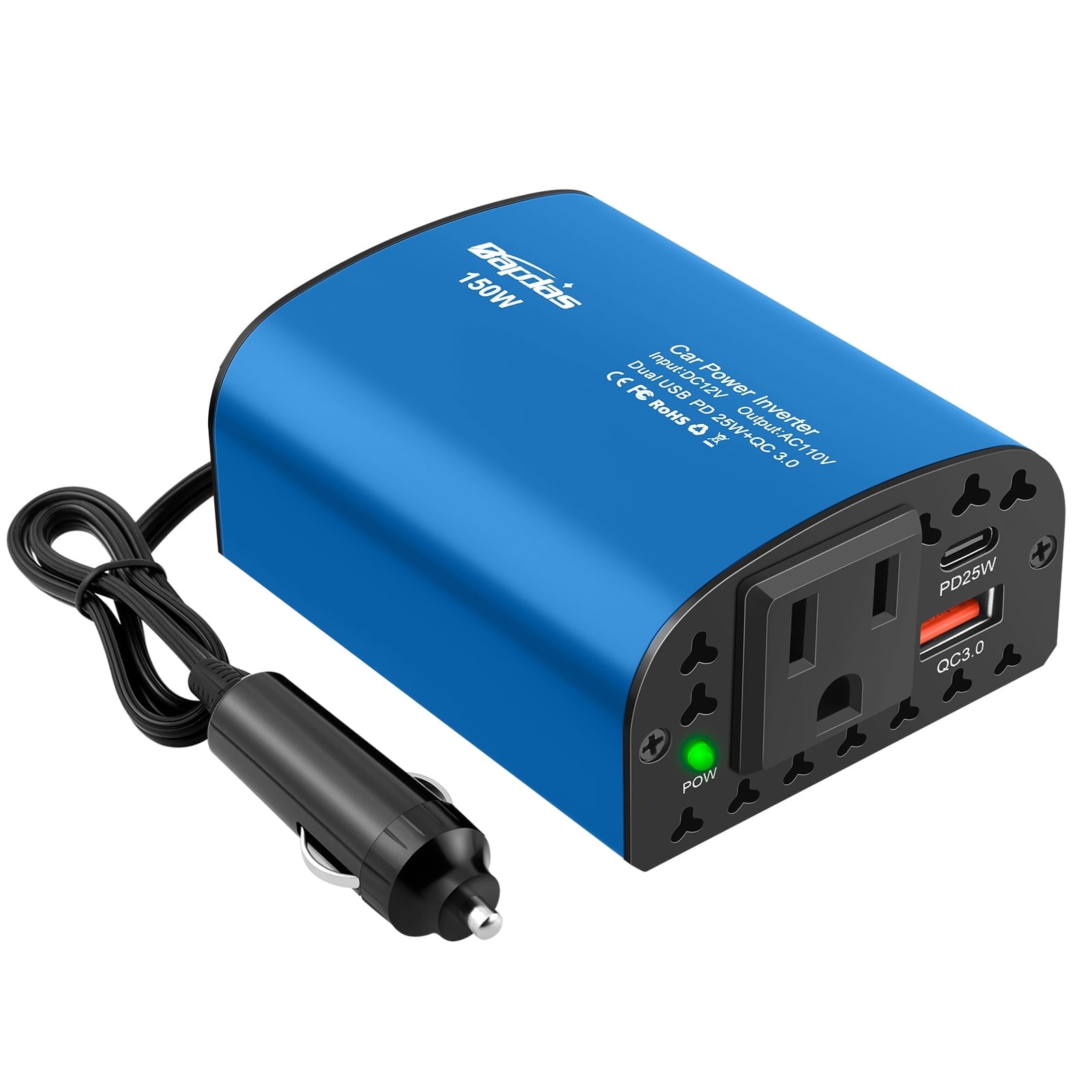 Bapdas 150W Car Power Inverter DC 12V to 110V, Auto AC Converter Plug ...