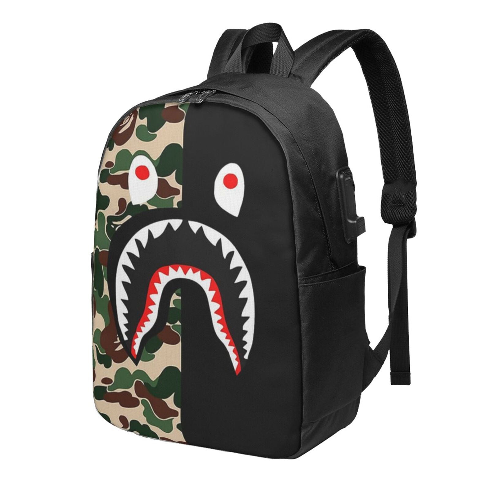 Bape Camo Shark Laptop Backpack With Usb Charging Port 17 Inch Daypack ...