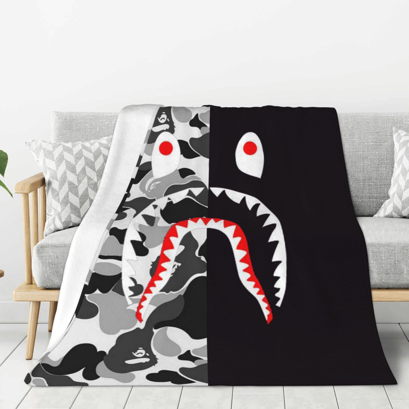 Bape Face Shark Bed Blanket Thick Plush Flannel Blanket Warm Fuzzy ...