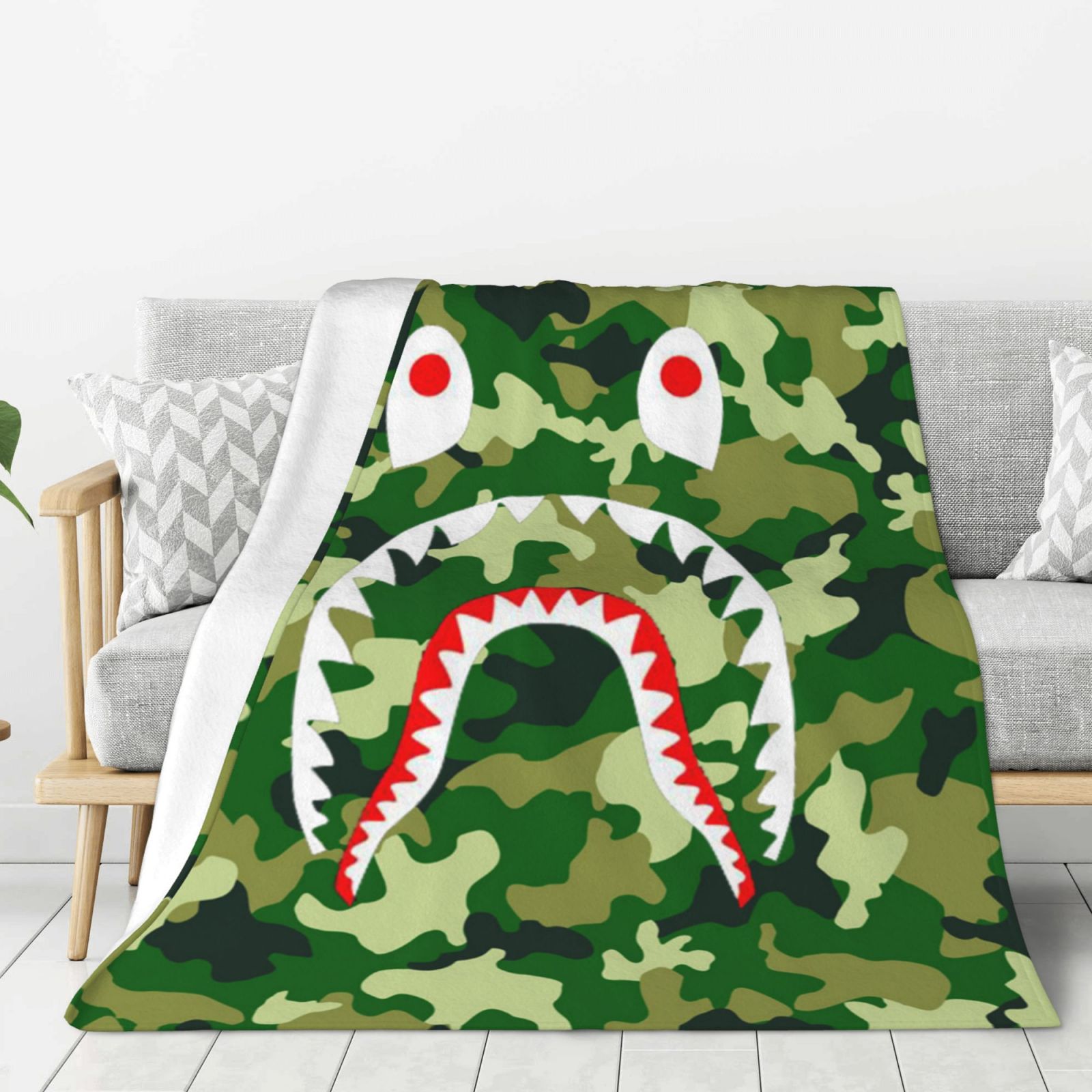 Bape Face Shark Bed Blanket Thick Plush Flannel Blanket Warm Fuzzy ...