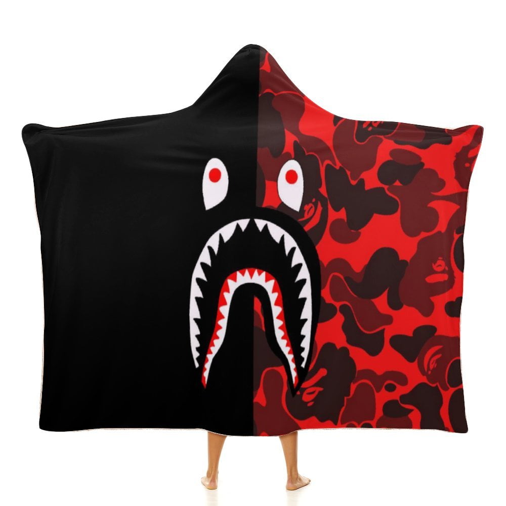 Bape Shark Camo Hooded Blanket Poncho Wearable Blanket Hoodie Cozy Soft ...