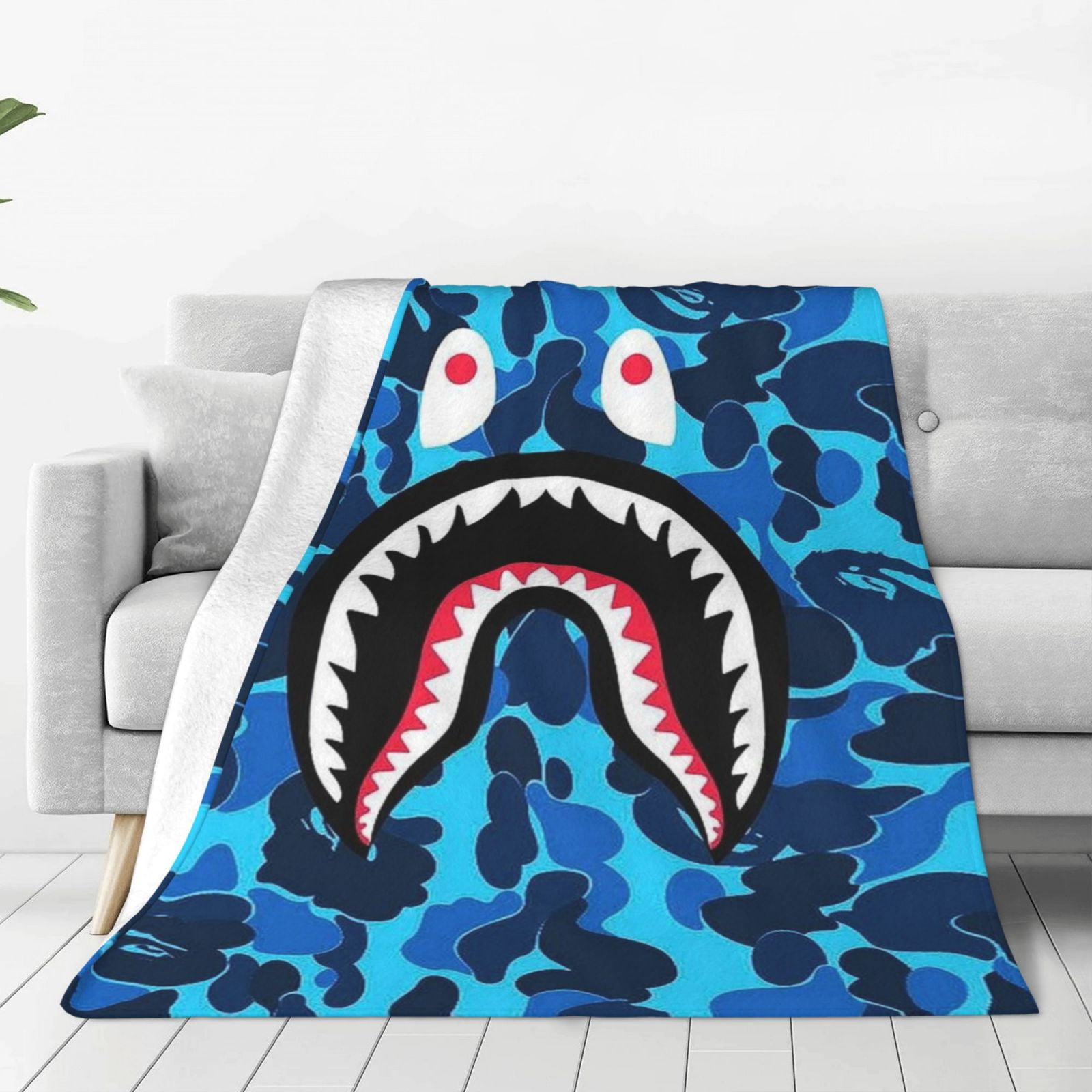 Bape Shark Fashion Funny Cartoon Anime Bedding Fleece Throw Blanket For ...