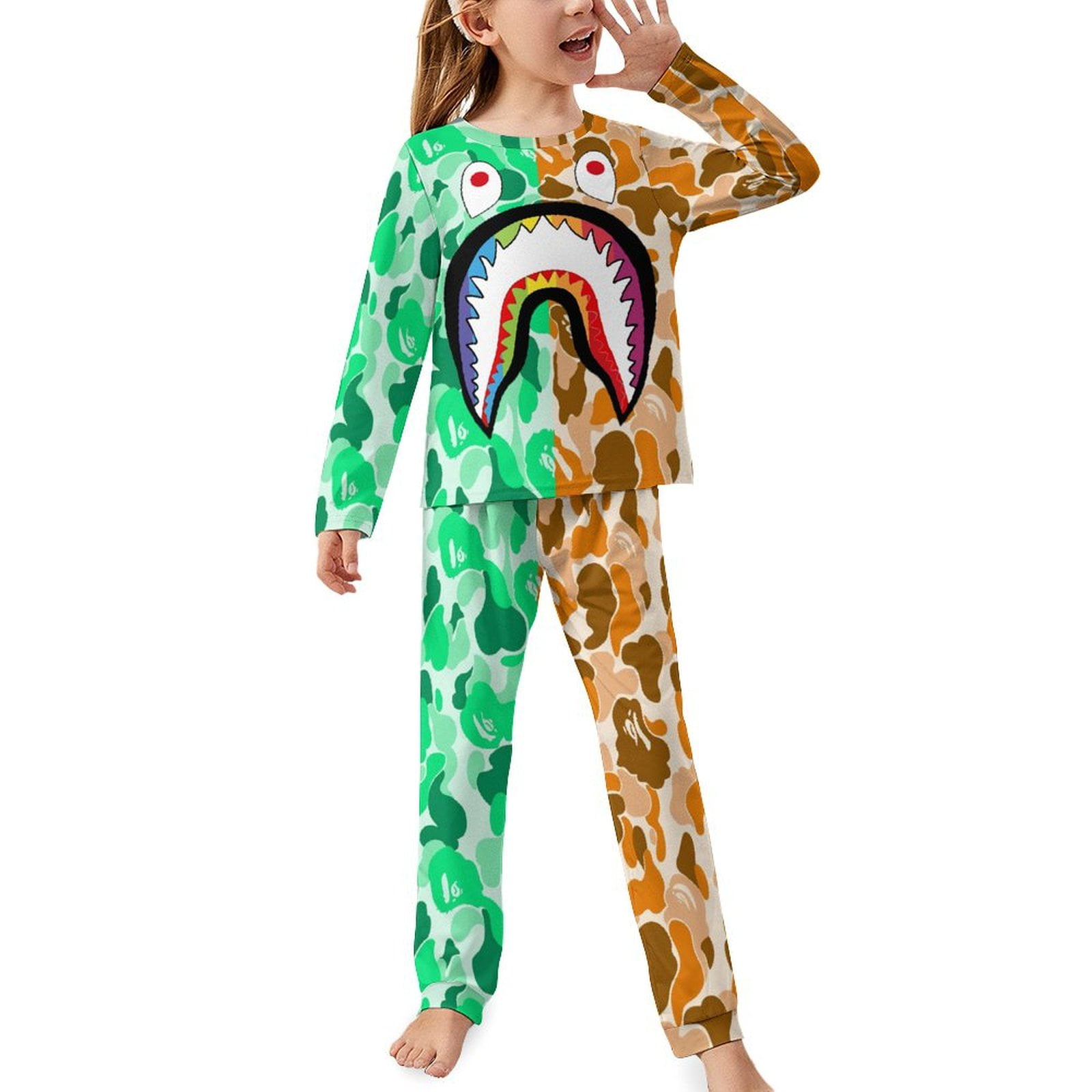 Bape Shark Pajamas Set for Girls Boys, Children's Camo Pajama Suit ...