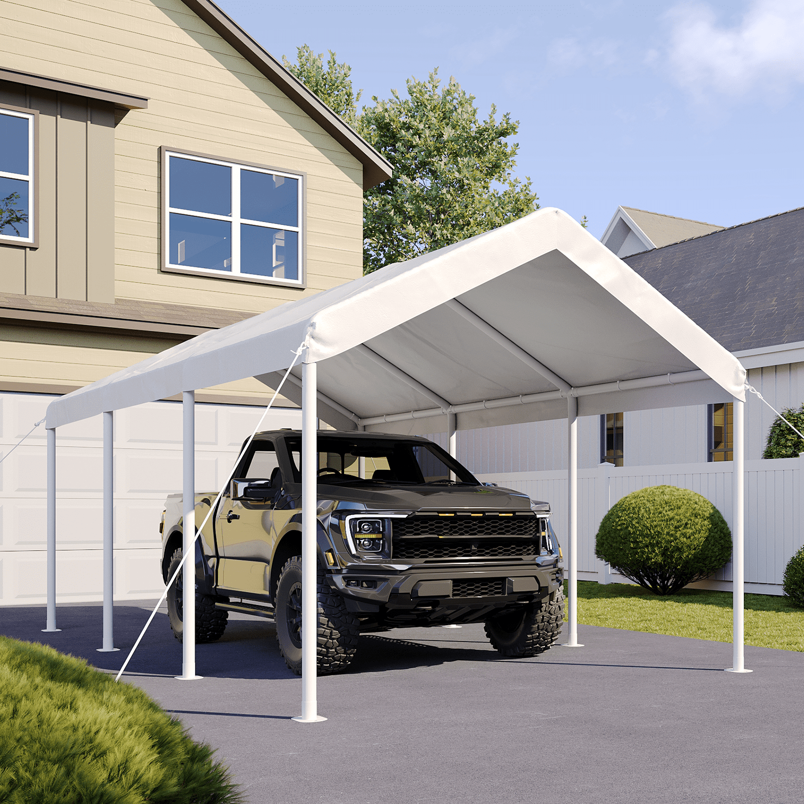 Bapipro 10' x 20' Heavy Duty Portable Carport Tent – White Outdoor Car ...