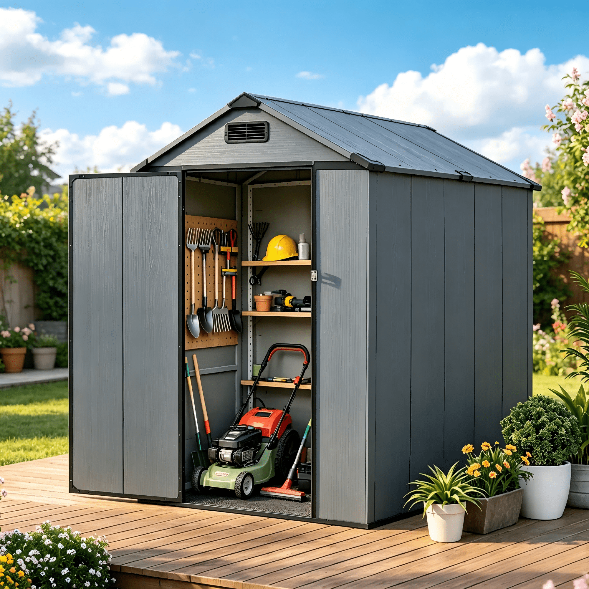 Dateyes 6'X4' Resin Storage Shed with Floor, Outdoor Plastic Tool Shed ...