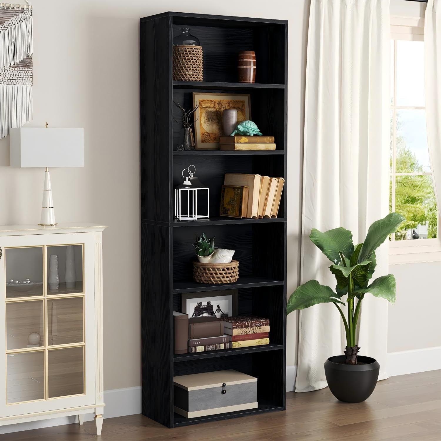 Bapipro Bookcase and Bookshelf, Floor Standing 6-Tier High Bookshelf ...