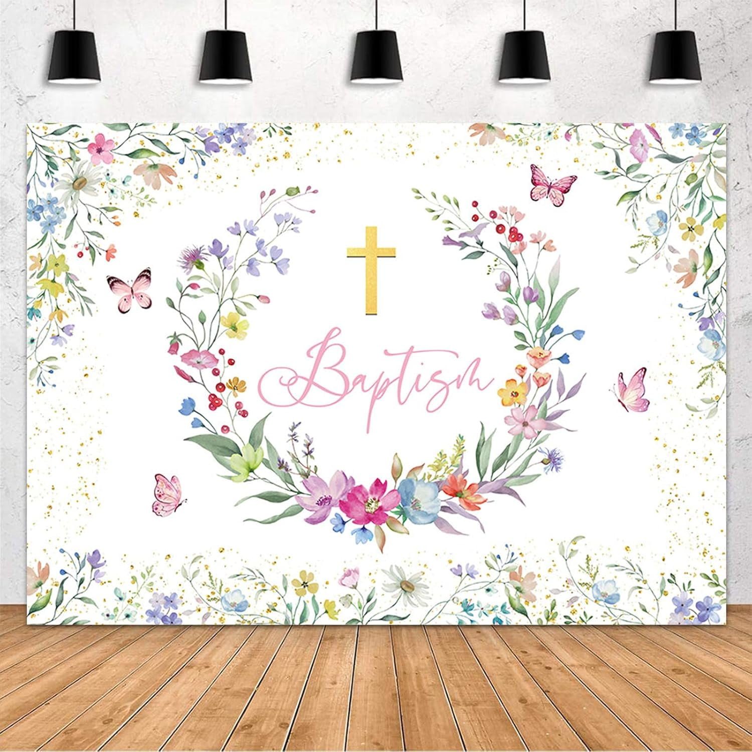 Baptism Baby Shower Backdrop for Girls Wildflower Floral Butterfly ...