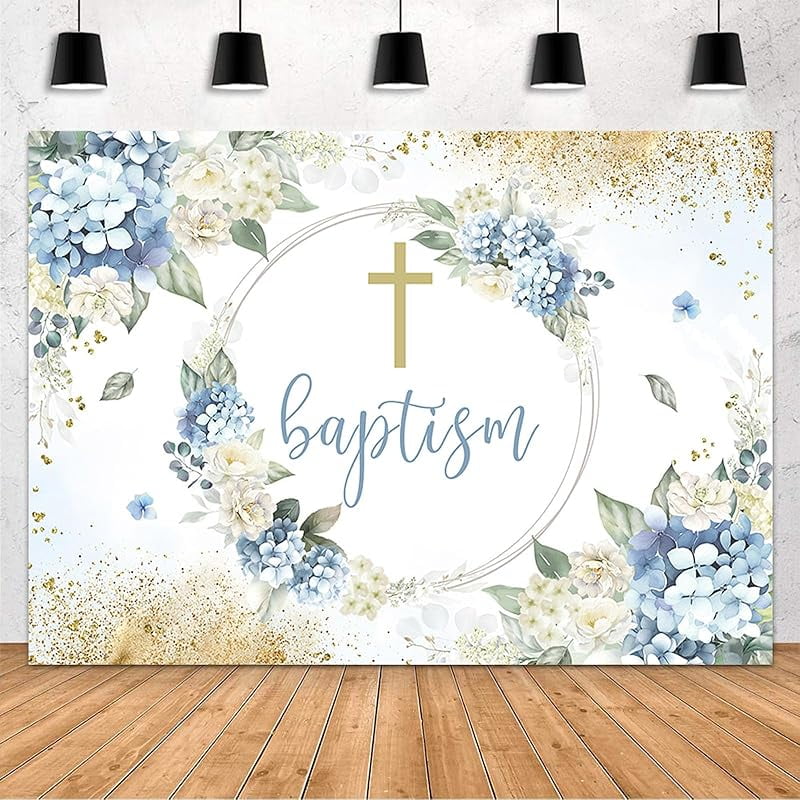 Baptism Backdrop for Boy God Bless First Holy Communion Blue White ...