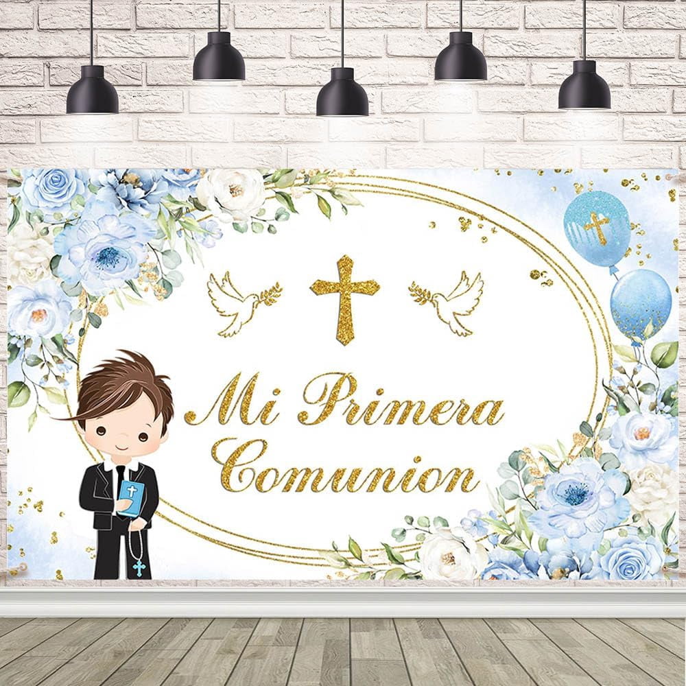 Baptism Backdrop for Boys Mi Primera Comunion Christening First Holy ...