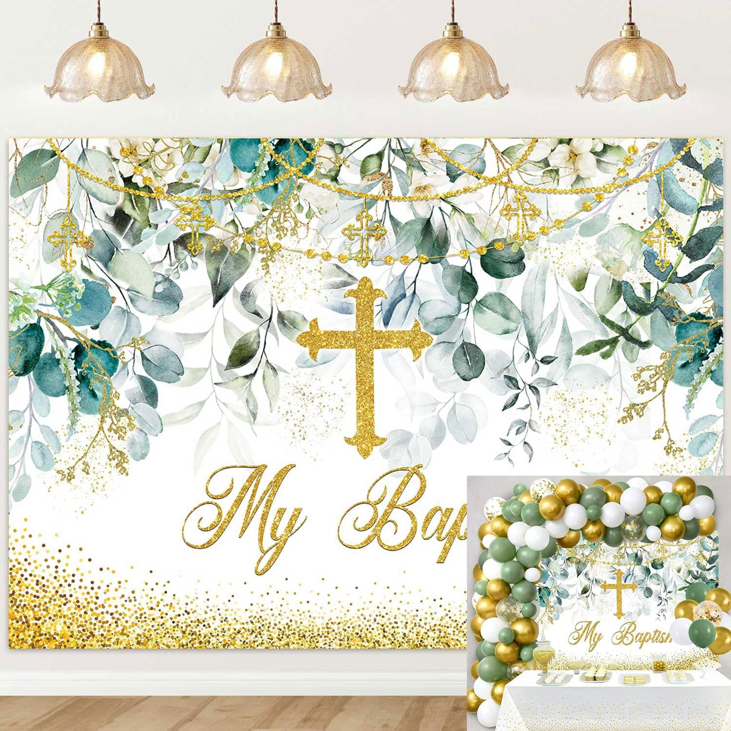 My Baptism Backdrop First Holy Communion Party Background Greenery ...