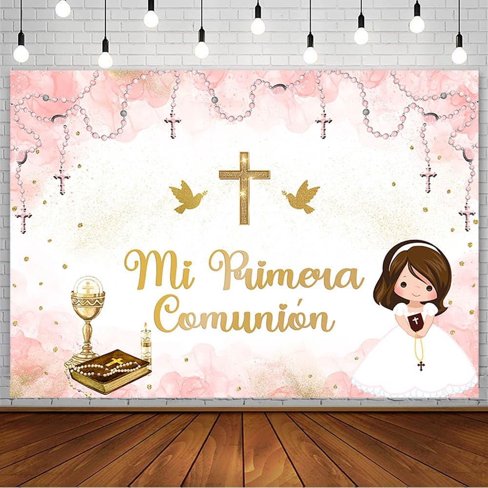Baptism Backdrop for Girls Mi Primera Comunion Christening Party ...