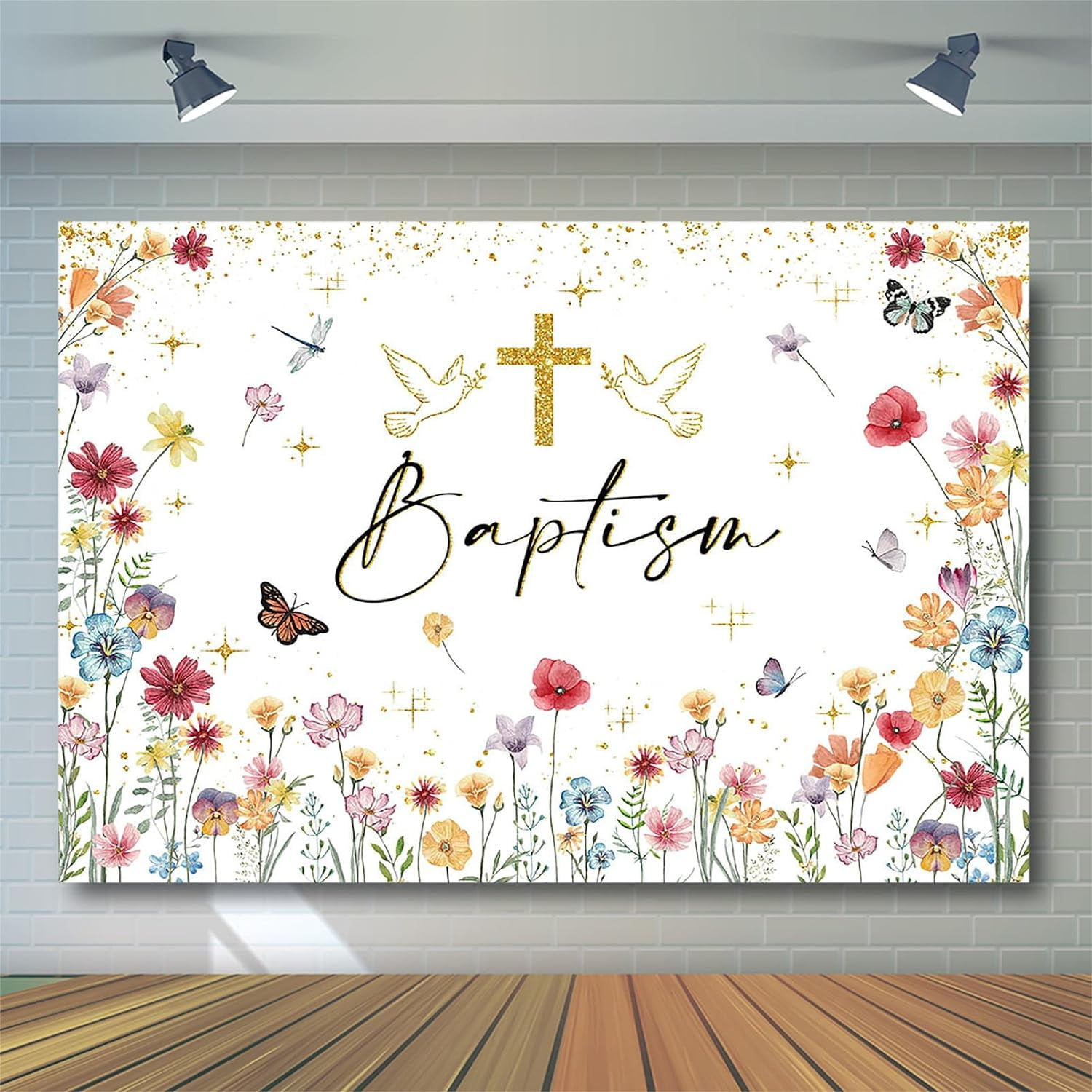 Baptism Backdrop for Girls Wildflower Christening Baby Shower ...