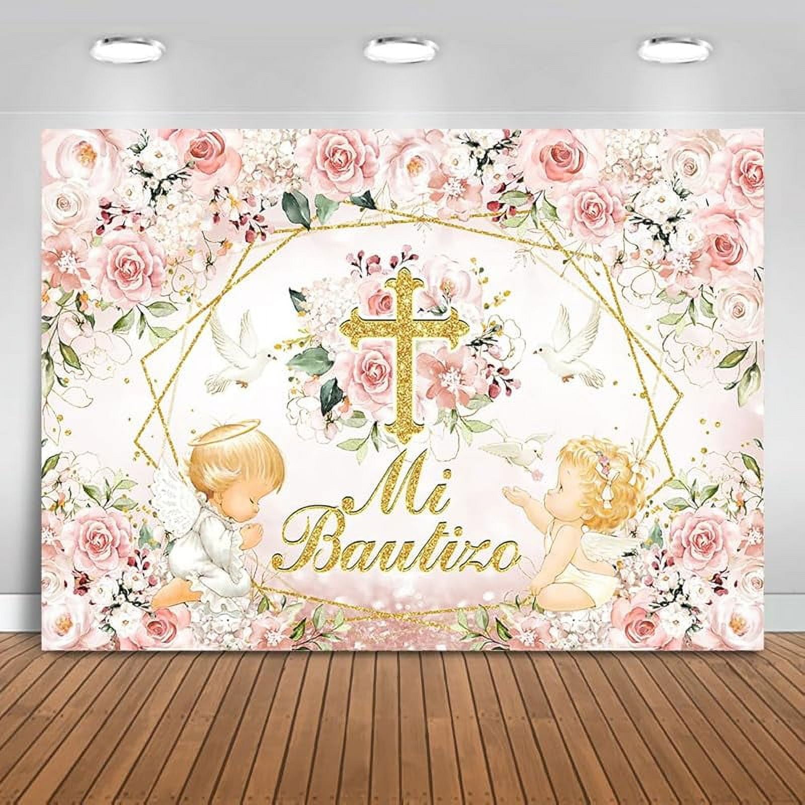 Baptism Backdrop God Bless First Holy Communion Background Blue Floral ...