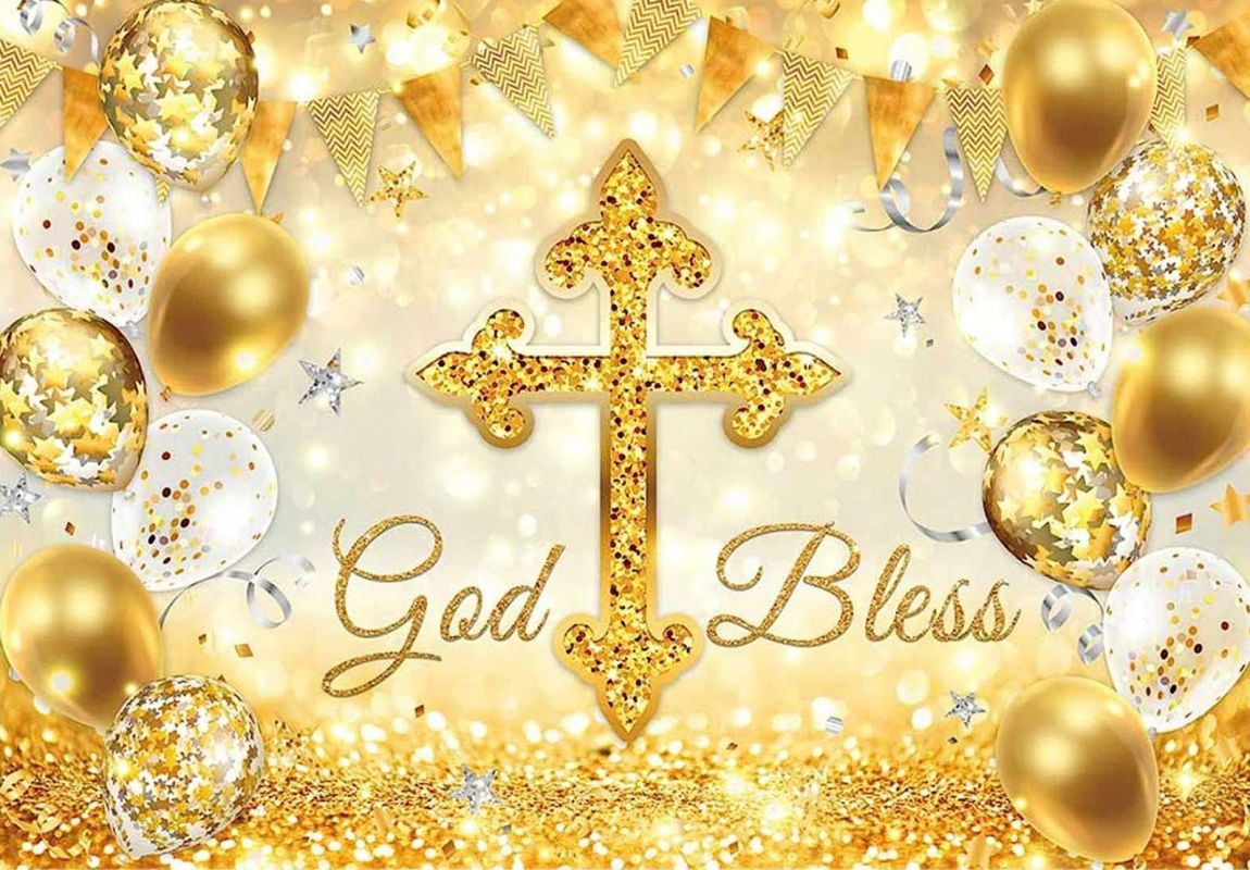 Baptism Backdrop God Bless First Holy Communion Christening Pink Floral ...