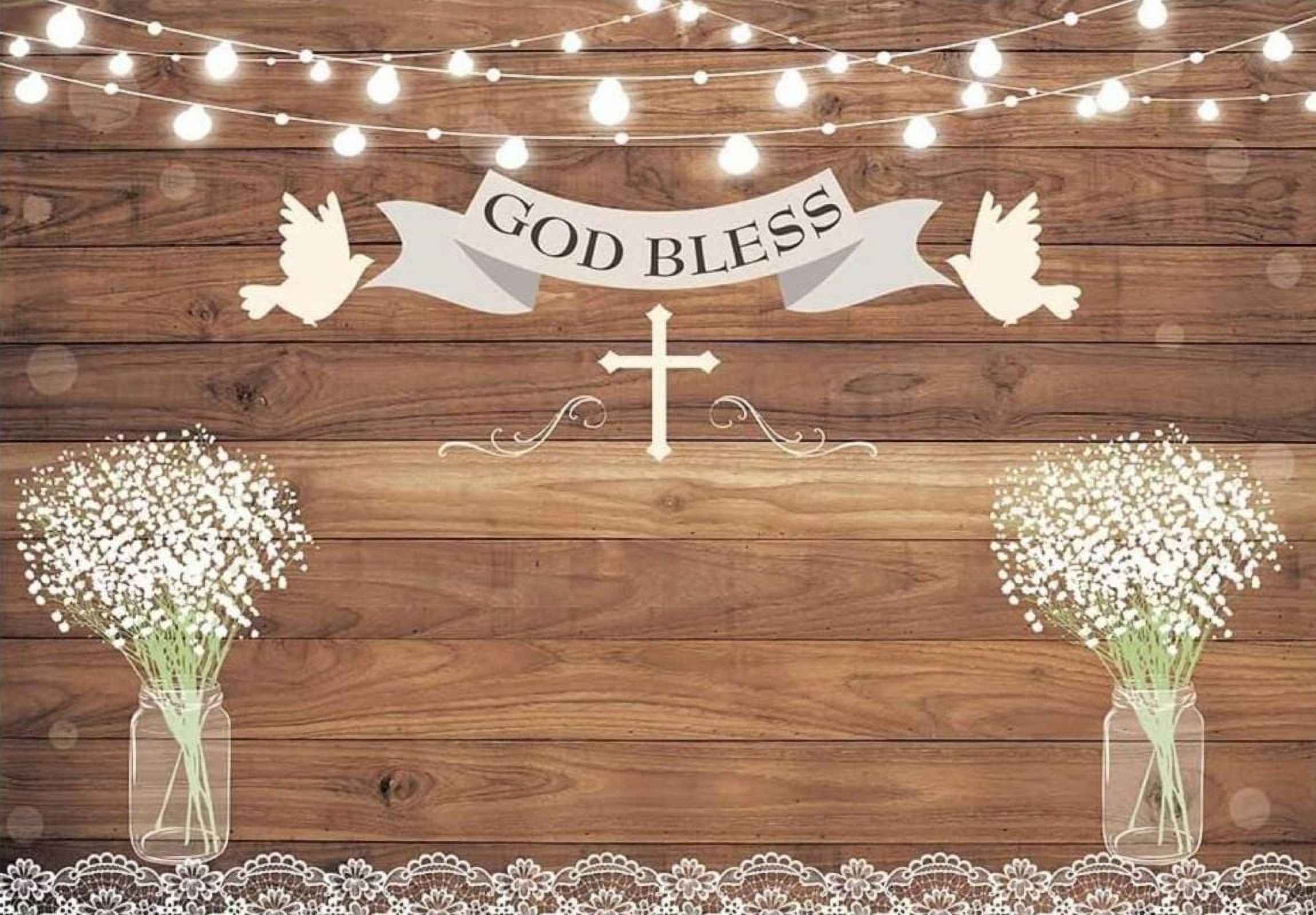 Baptism Backdrop God Bless First Holy Communion Christening Pink Floral ...