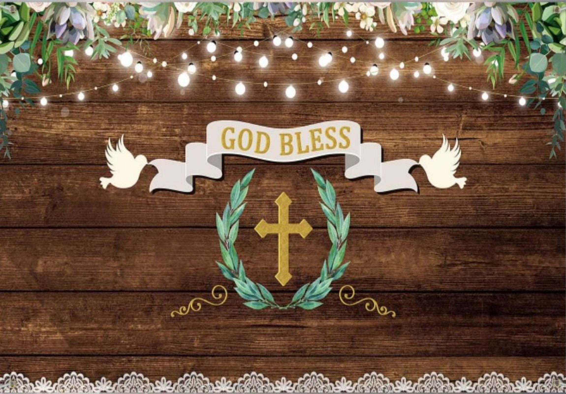 Baptism Backdrop God Bless First Holy Communion Christening Pink Floral ...