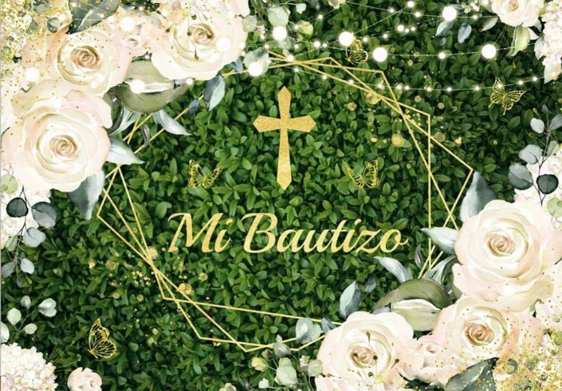 Baptism Backdrop God Bless First Holy Communion Christening Pink Floral ...